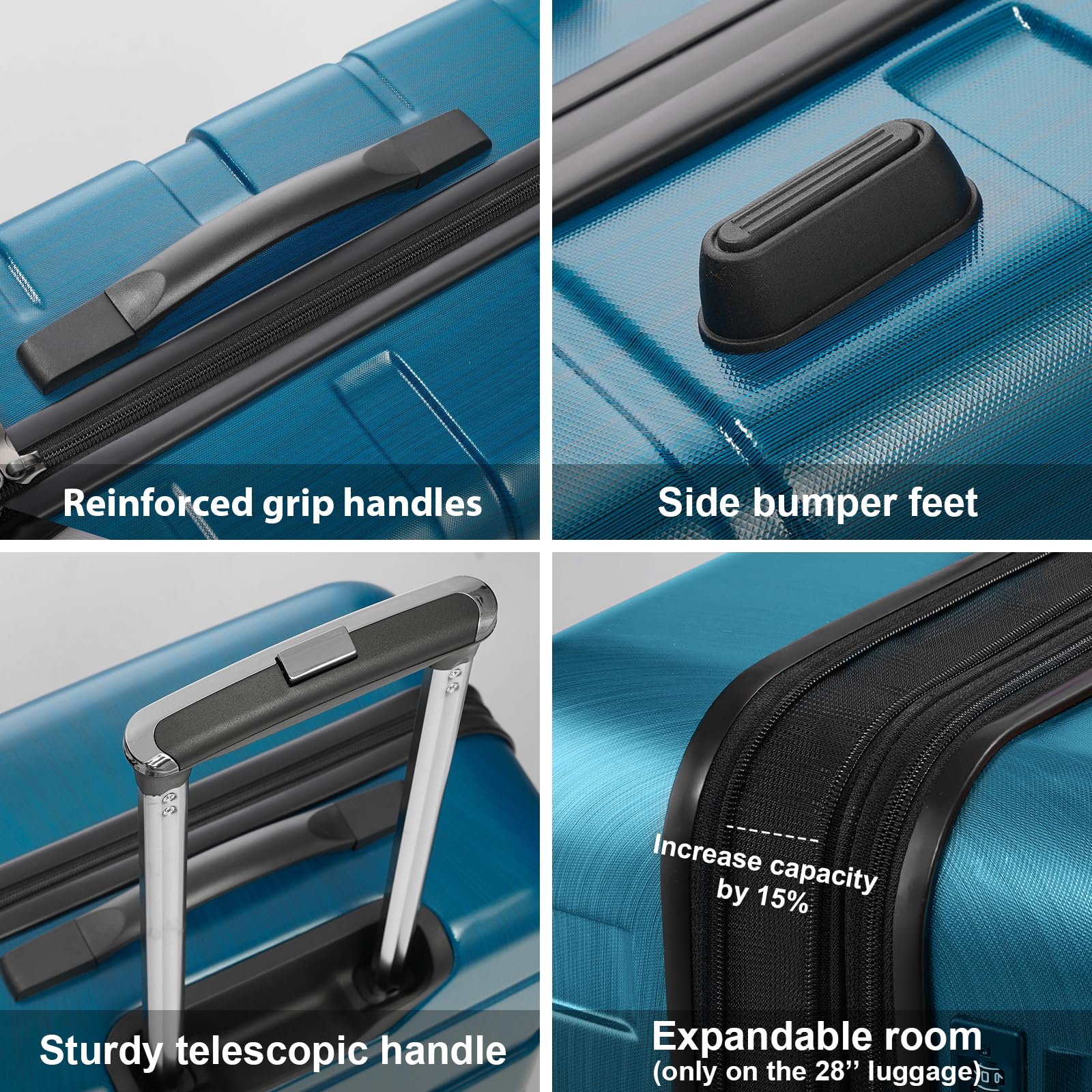 Coolife Luggage Suitcase PC+ABS Spinner Built-In TSA lock 20in 24in 28in Carry on (Caribbean Blue., S(20in_carry on))
