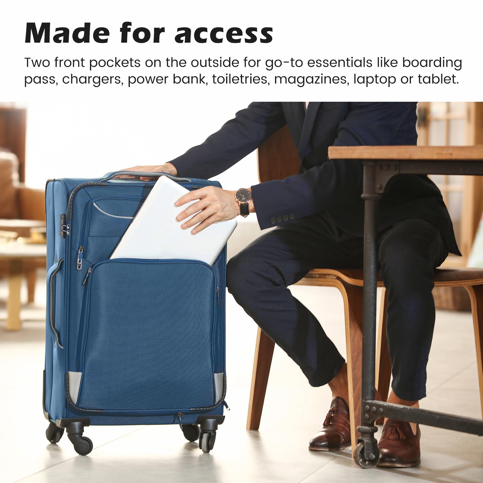 Coolife Luggage 3 Piece Set Suitcase Spinner Softshell lightweight (blue+sliver)