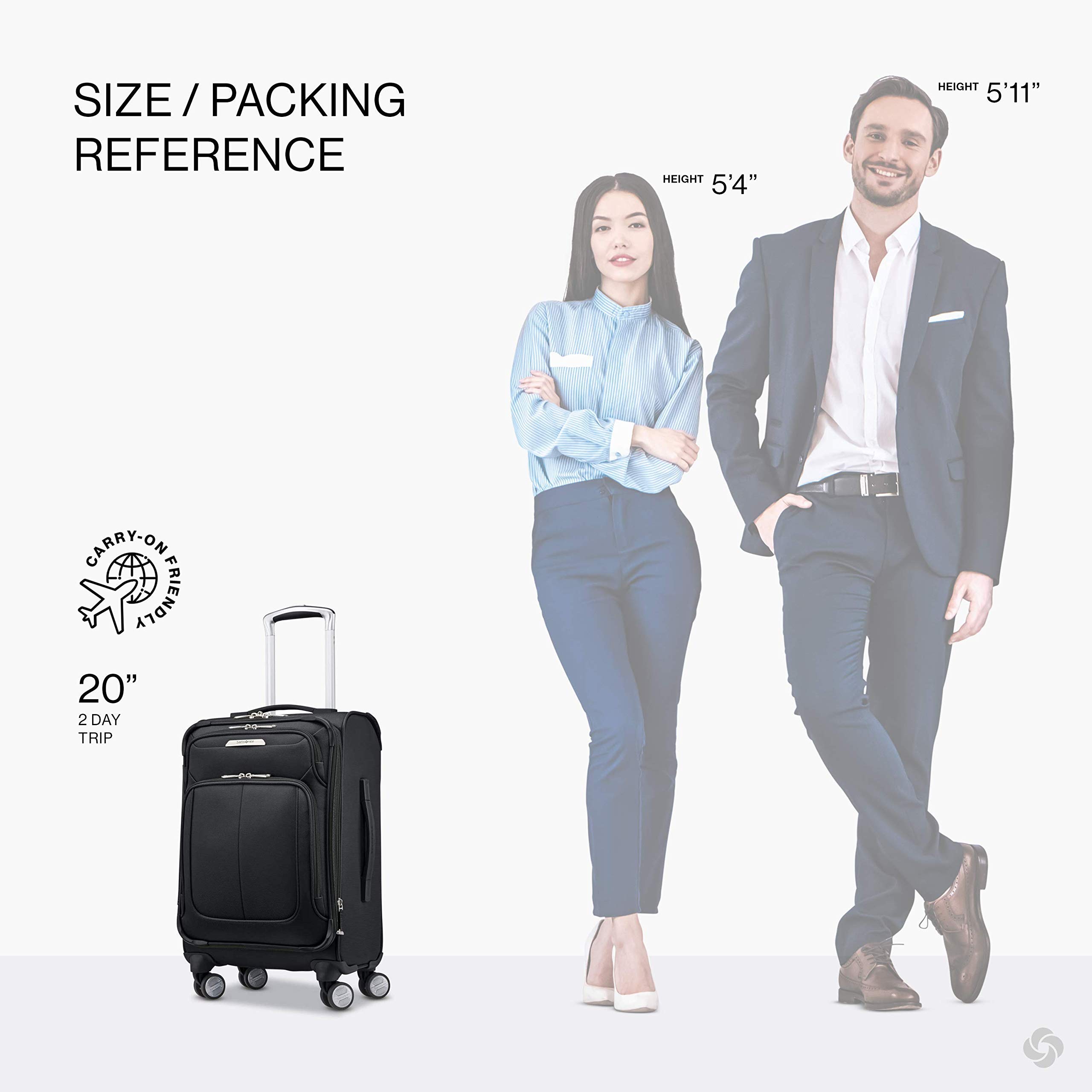 Samsonite Solyte DLX Softside Expandable Luggage with Spinner Wheels, Midnight Black, Carry-On 20-Inch