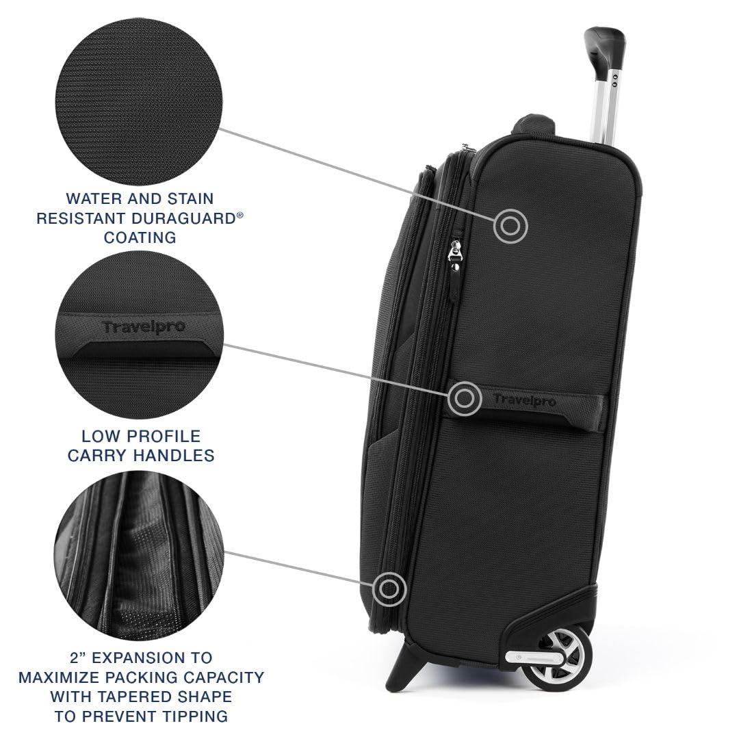 Travelpro Maxlite 5 Softside Expandable Upright 2 Wheel Luggage, Lightweight Suitcase, Men and Women, Black, Carry-On 22-Inch