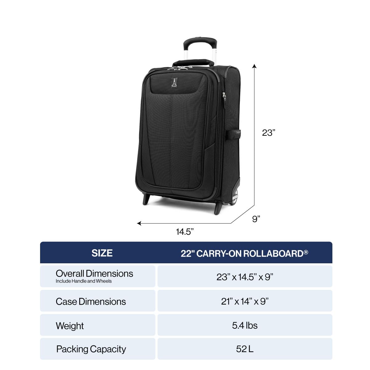 Travelpro Maxlite 5 Softside Expandable Upright 2 Wheel Luggage, Lightweight Suitcase, Men and Women, Black, Carry-On 22-Inch