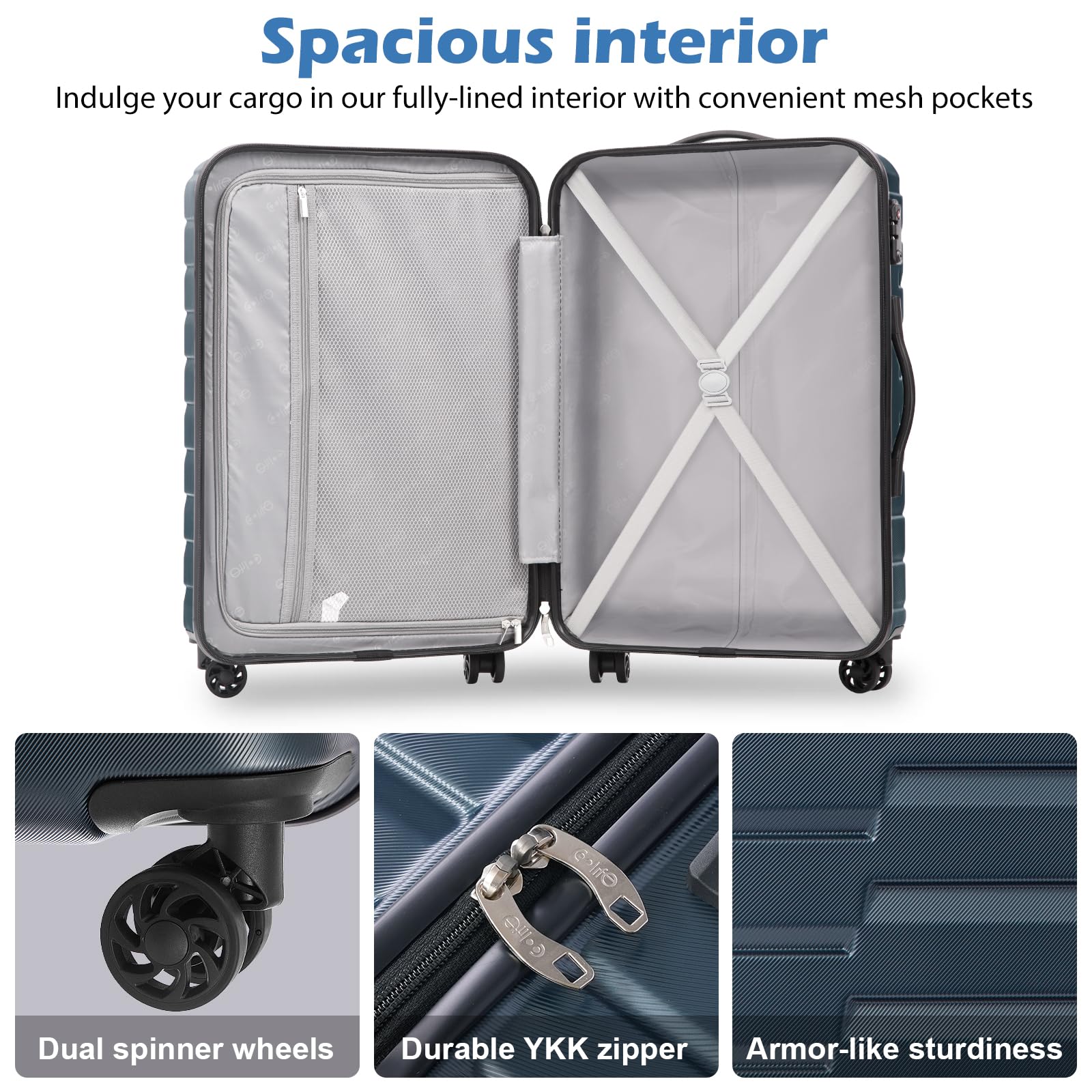 COOLIFE Luggage Expandable Suitcase PC ABS TSA Luggage 3 Piece Set Lock Spinner Carry on (Teal blue, 3 piece set)