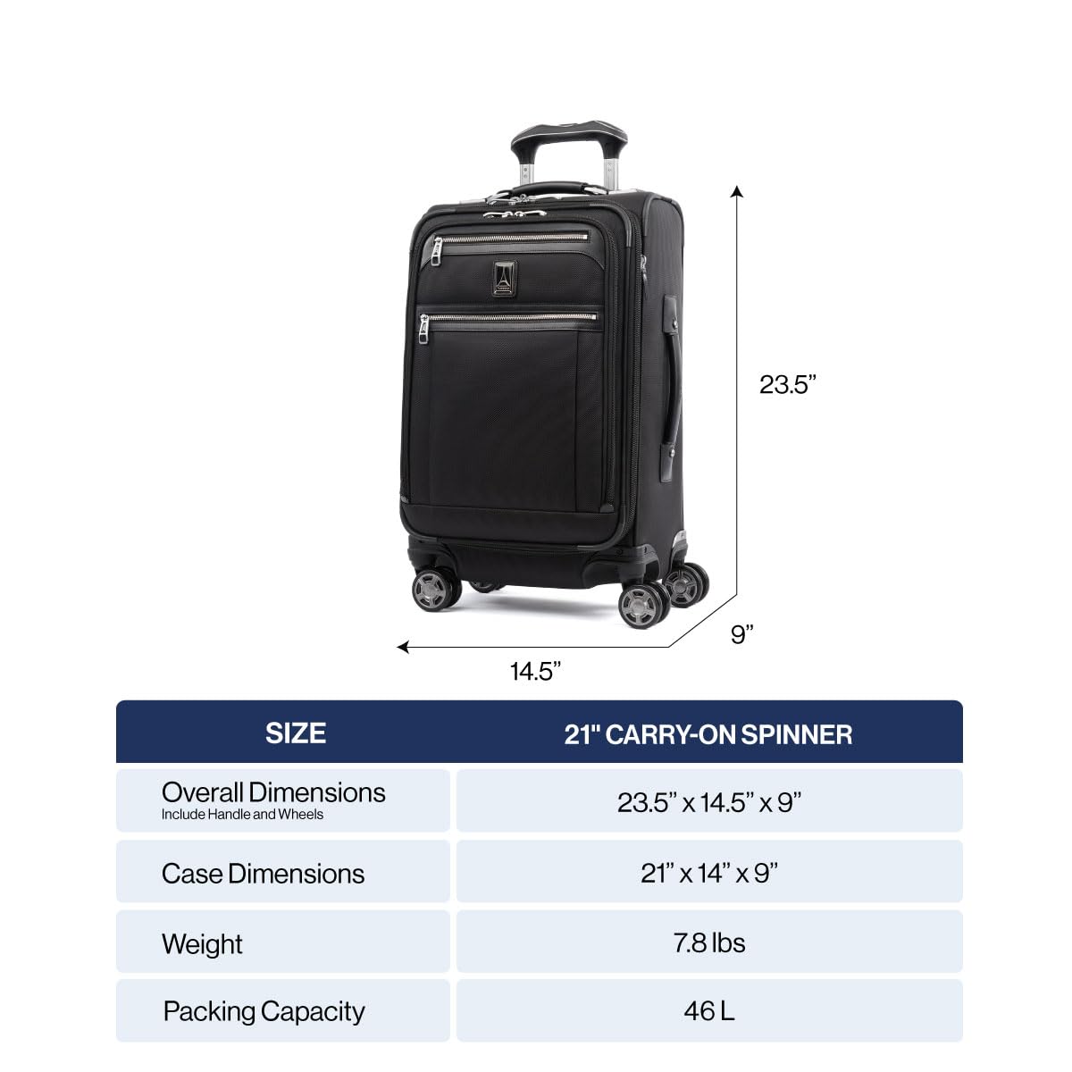 Travelpro Platinum Elite Softside Expandable Luggage, 8 Wheel Spinner Suitcase, TSA Lock, Men and Women, Shadow Black, Carry-On 21-Inch