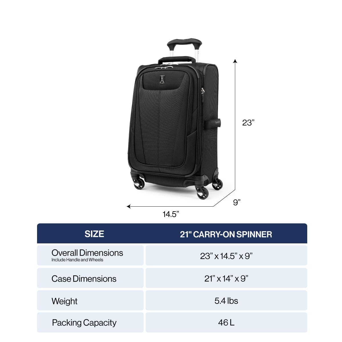 Travelpro Maxlite 5 Softside Expandable Luggage with 4 Spinner Wheels, Lightweight Suitcase, Men and Women, Black, Carry-on 21-Inch