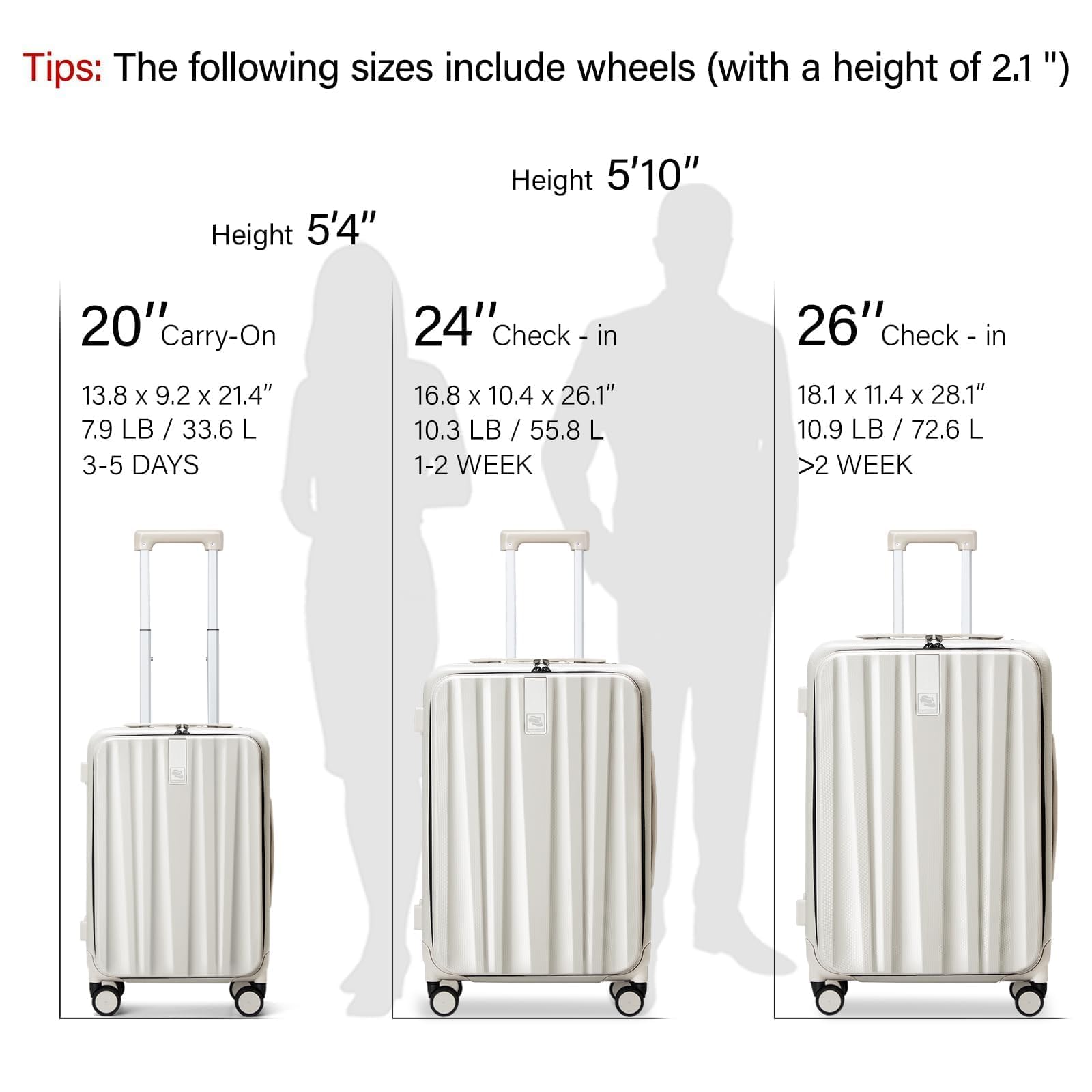 Hanke Carry On Luggage, Suitcase with Wheels & Front Opening, 20in Spinner Luggage Built in TSA Aluminum Frame PC Hardside Rolling Suitcases Travel Bag - Ivory white