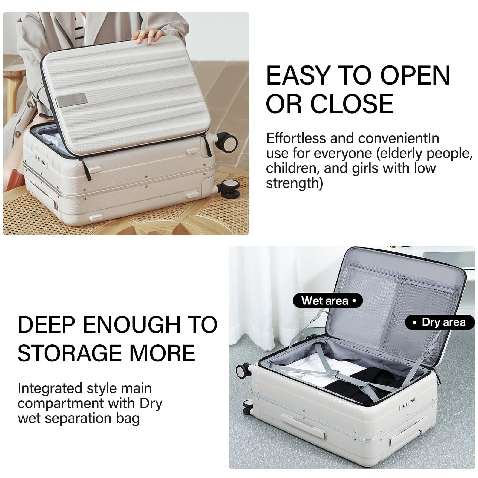 Hanke Carry On Luggage, Suitcase with Wheels & Front Opening, 20in Spinner Luggage Built in TSA Aluminum Frame PC Hardside Rolling Suitcases Travel Bag - Ivory white
