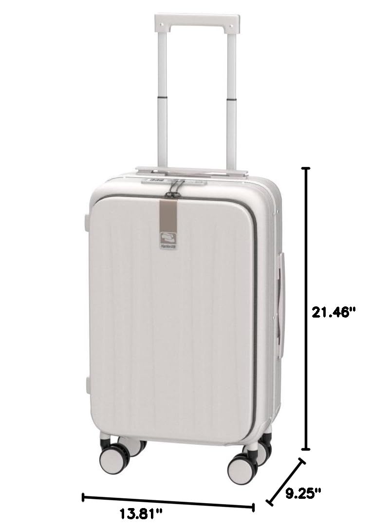 Hanke Carry On Luggage, Suitcase with Wheels & Front Opening, 20in Spinner Luggage Built in TSA Aluminum Frame PC Hardside Rolling Suitcases Travel Bag - Ivory white