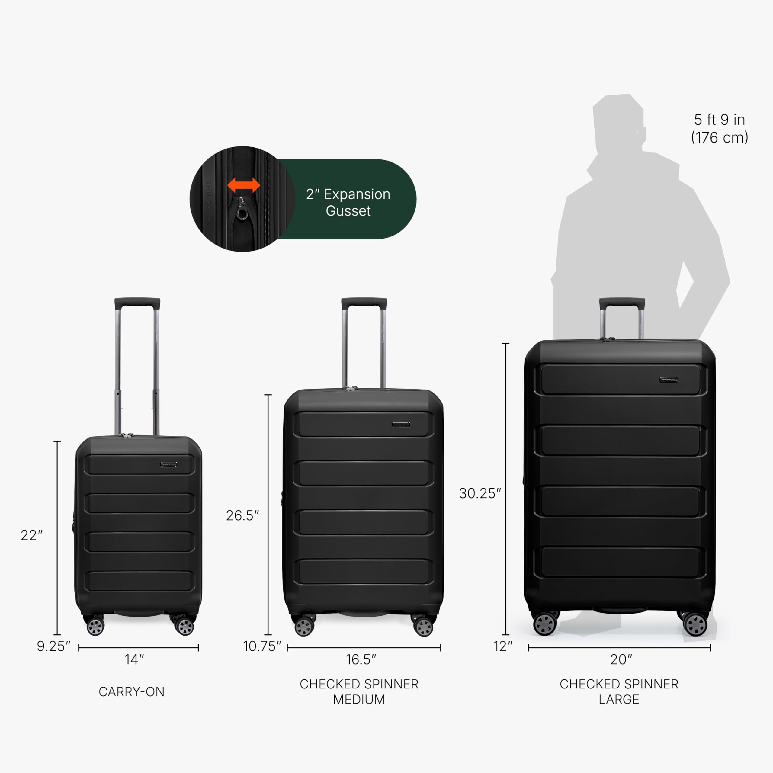Traveler's Choice Pagosa Indestructible Hardshell Expandable Spinner Luggage, Black, Carry-on 22-Inch