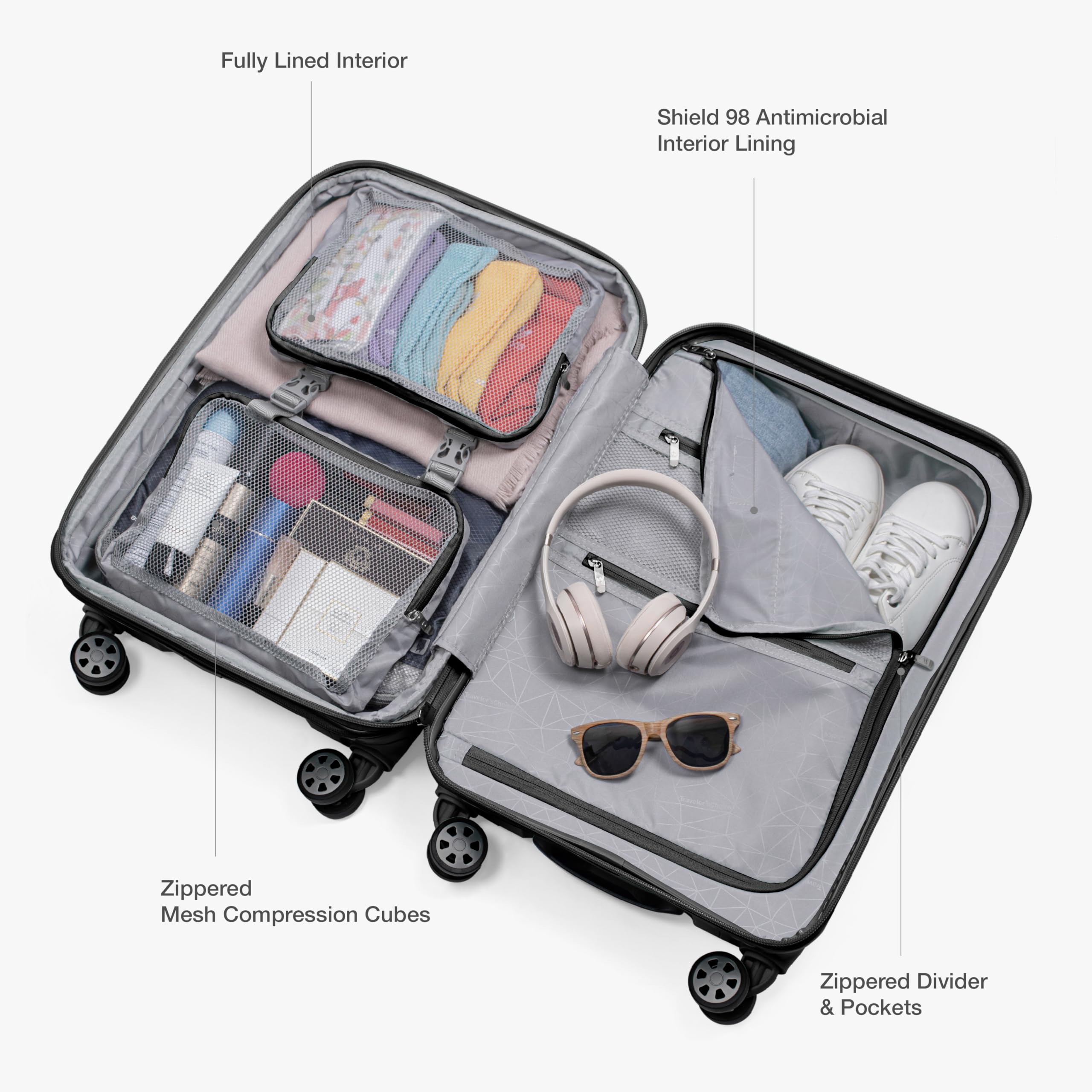 Traveler's Choice Pagosa Indestructible Hardshell Expandable Spinner Luggage, Black, Carry-on 22-Inch