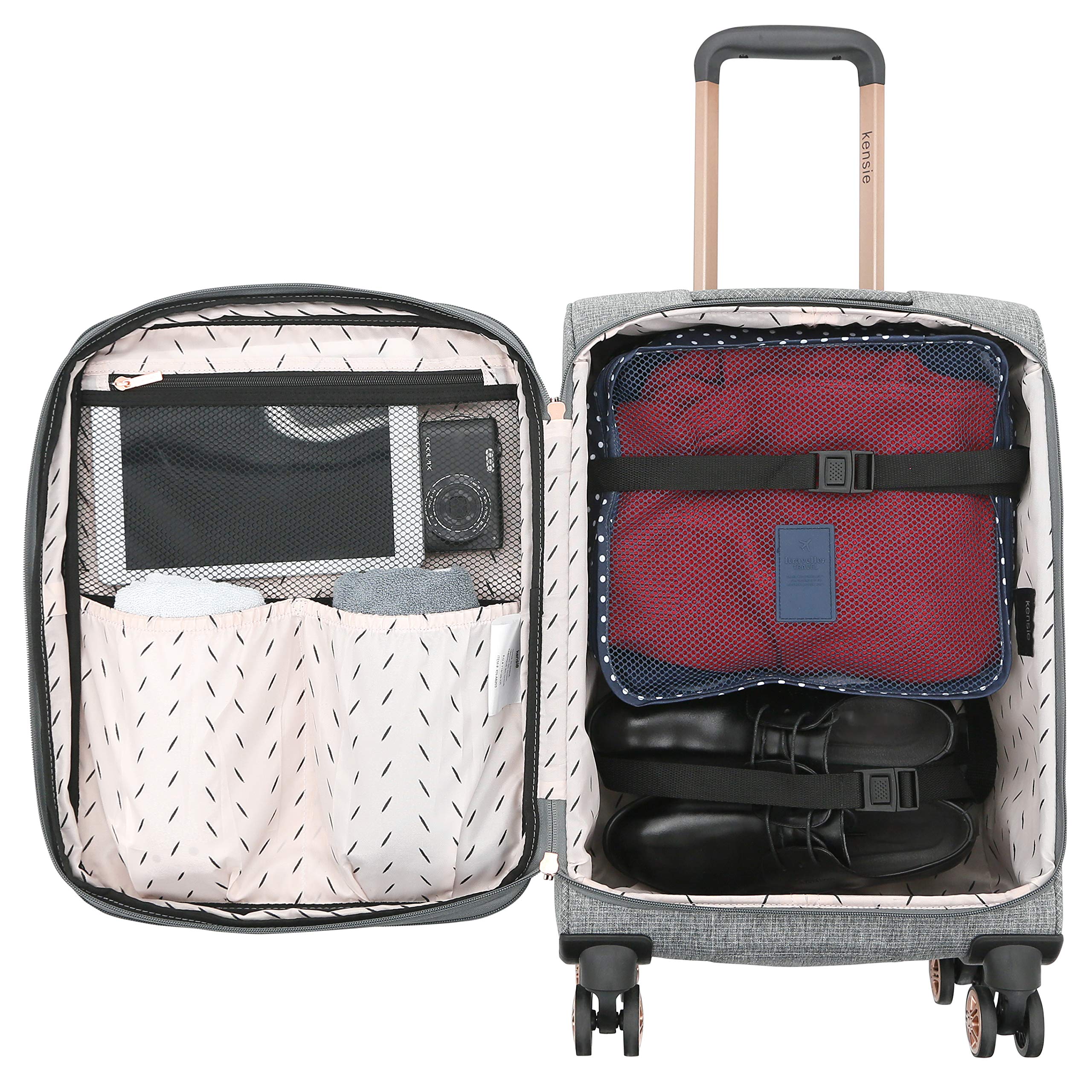 kensie Women's Hudson Softside 3-Piece Spinner Luggage Set, Heather Gray, (16/20/28)
