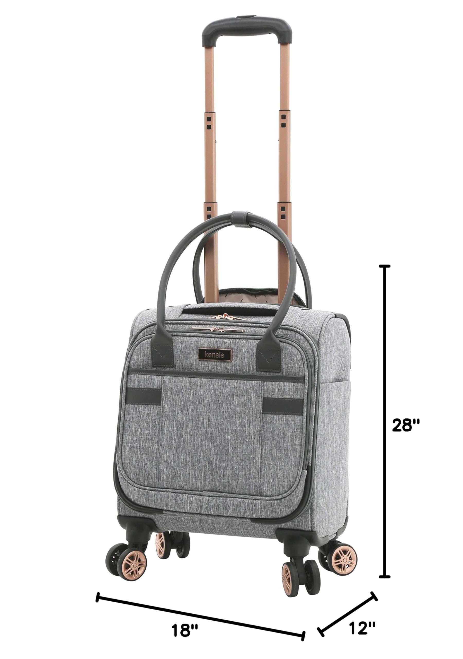 kensie Women's Hudson Softside 3-Piece Spinner Luggage Set, Heather Gray, (16/20/28)
