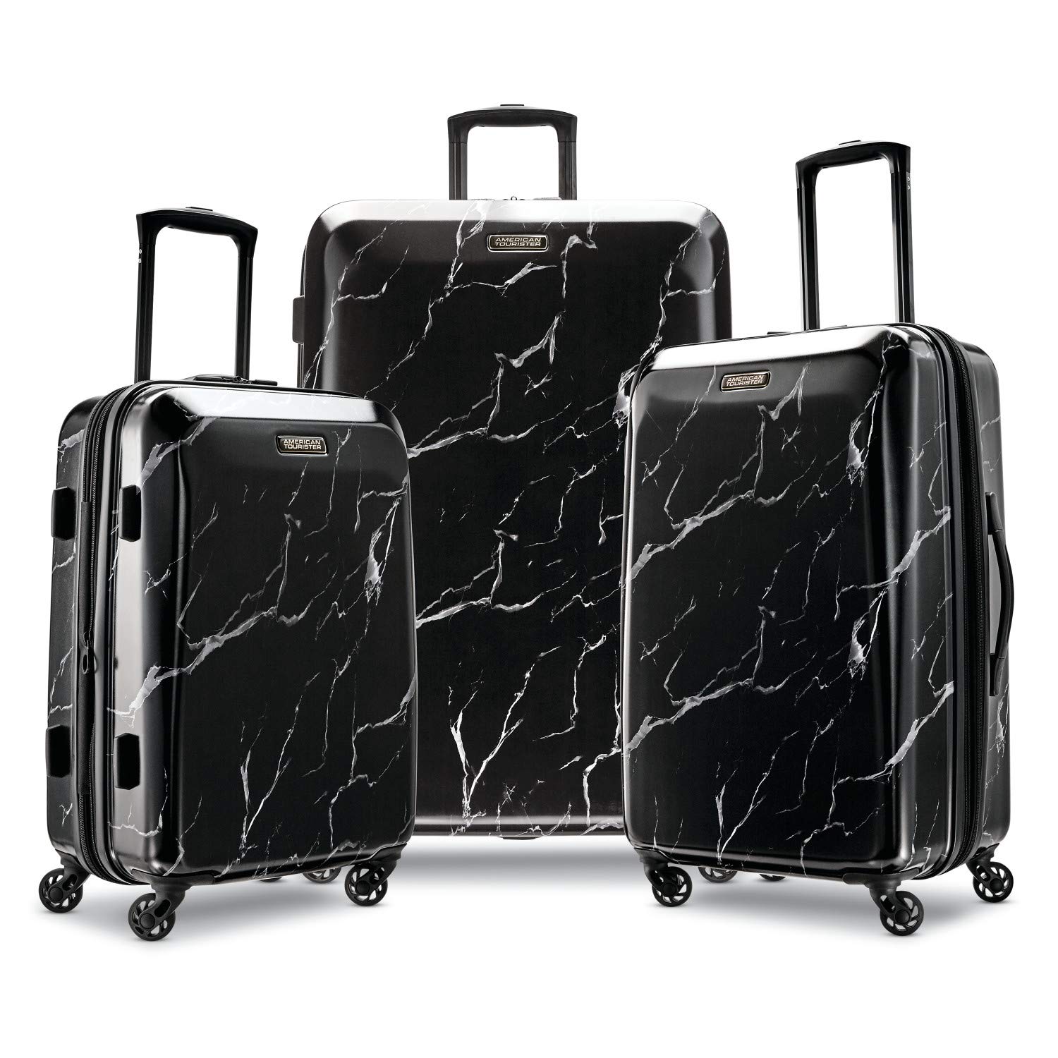 American Tourister Moonlight Hardside Expandable Luggage with Spinner Wheels, Black Marble, Carry-On 21-Inch