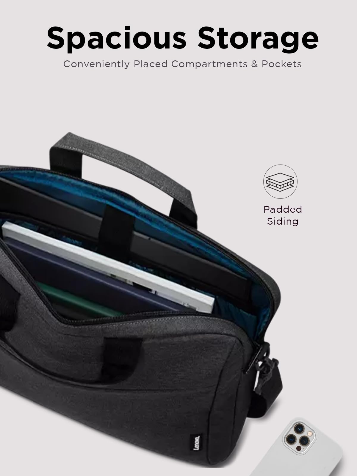 Lenovo Laptop Shoulder Bag T210, Fits up to 17-inch laptop or tablet, Sleek Design, Durable and Water-Repellent Fabric, GX41K07198, Black