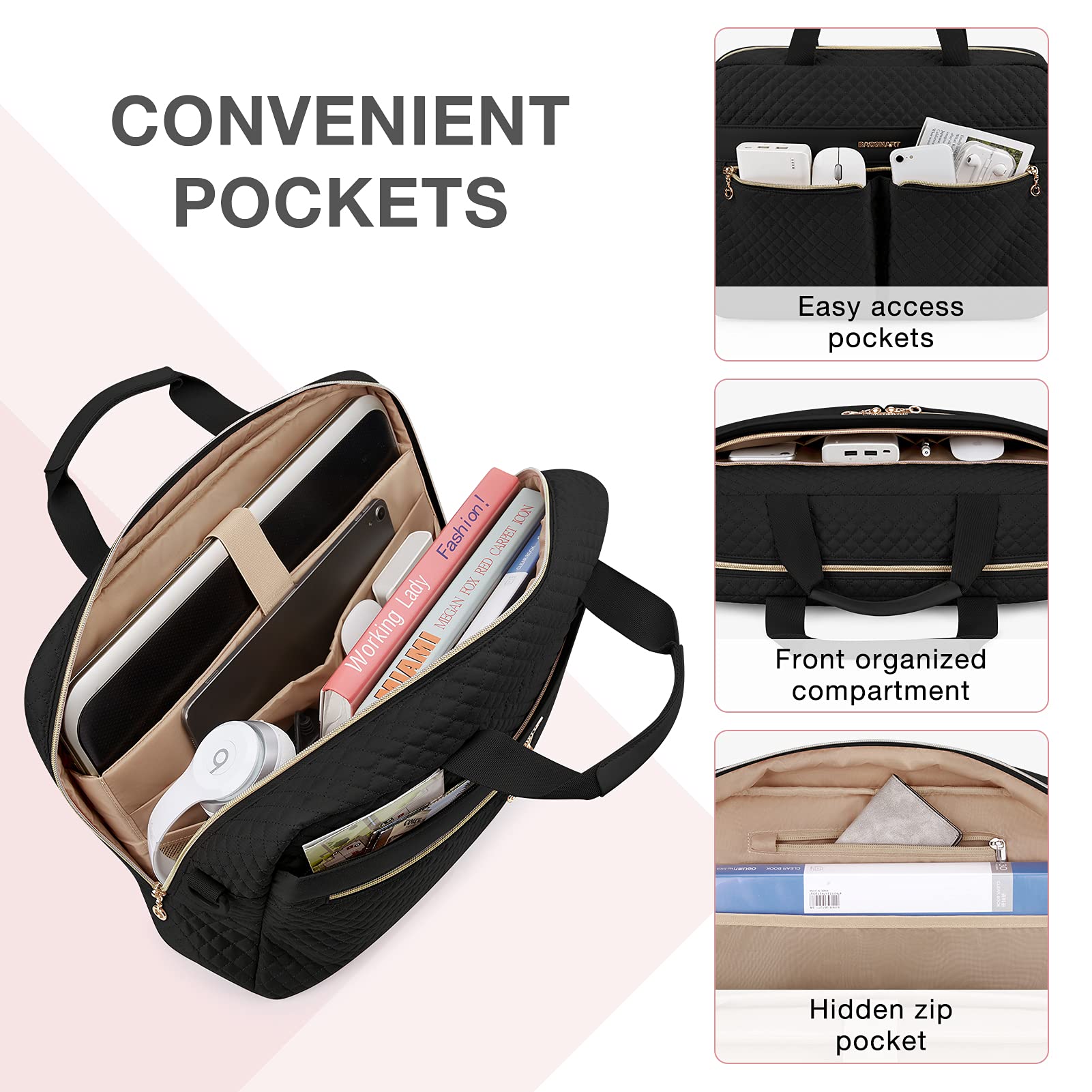 BAGSMART 17.3 Inch Laptop Bag, Briefcase for Women Computer Messenger Bag Office Travel Business,Black