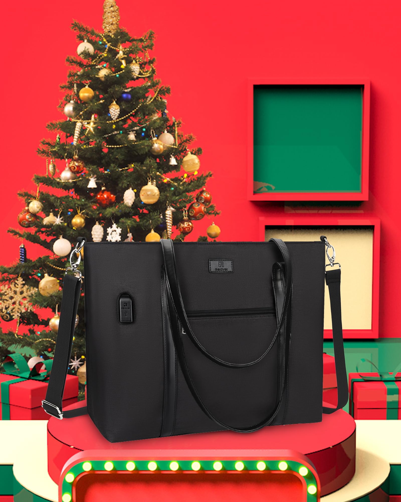 Laptop Tote Bag, Large Women Work Bag Purse Teacher Bag with USB 17.3 Inch Laptopp Bag Computer Work Briefcase Handbag Satchel Shoulder Bag(17.3 inch, Black)