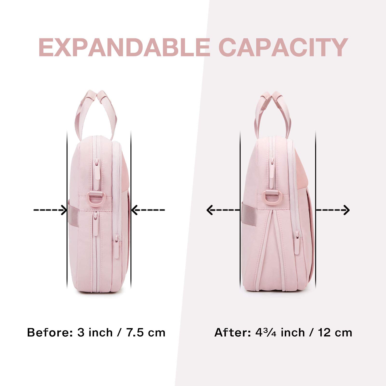 LIGHT FLIGHT Laptop Bag for Women,15.6 Inch Laptop Case Expandable Computer Bag Slim Briefcase,Pink