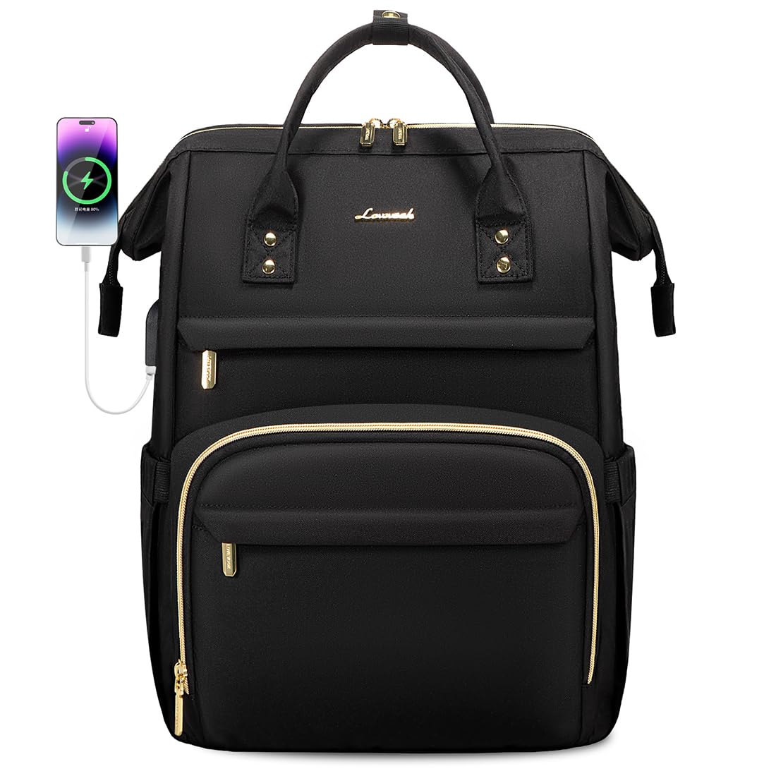 LOVEVOOK Laptop Backpack for Women Fashion Travel Bags Business Computer Purse Work Bag with USB Port, Black