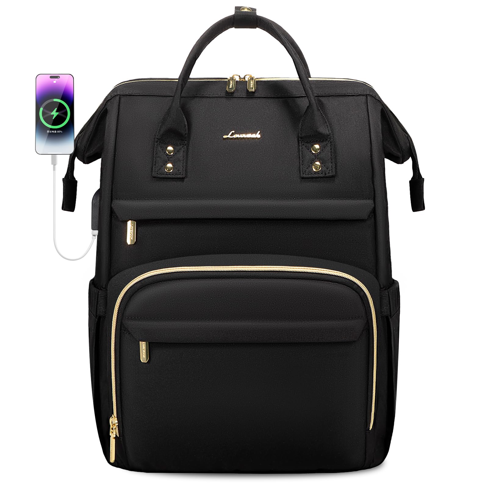 LOVEVOOK Laptop Backpack for Women Fashion Travel Bags Business Computer Purse Work Bag with USB Port, Black