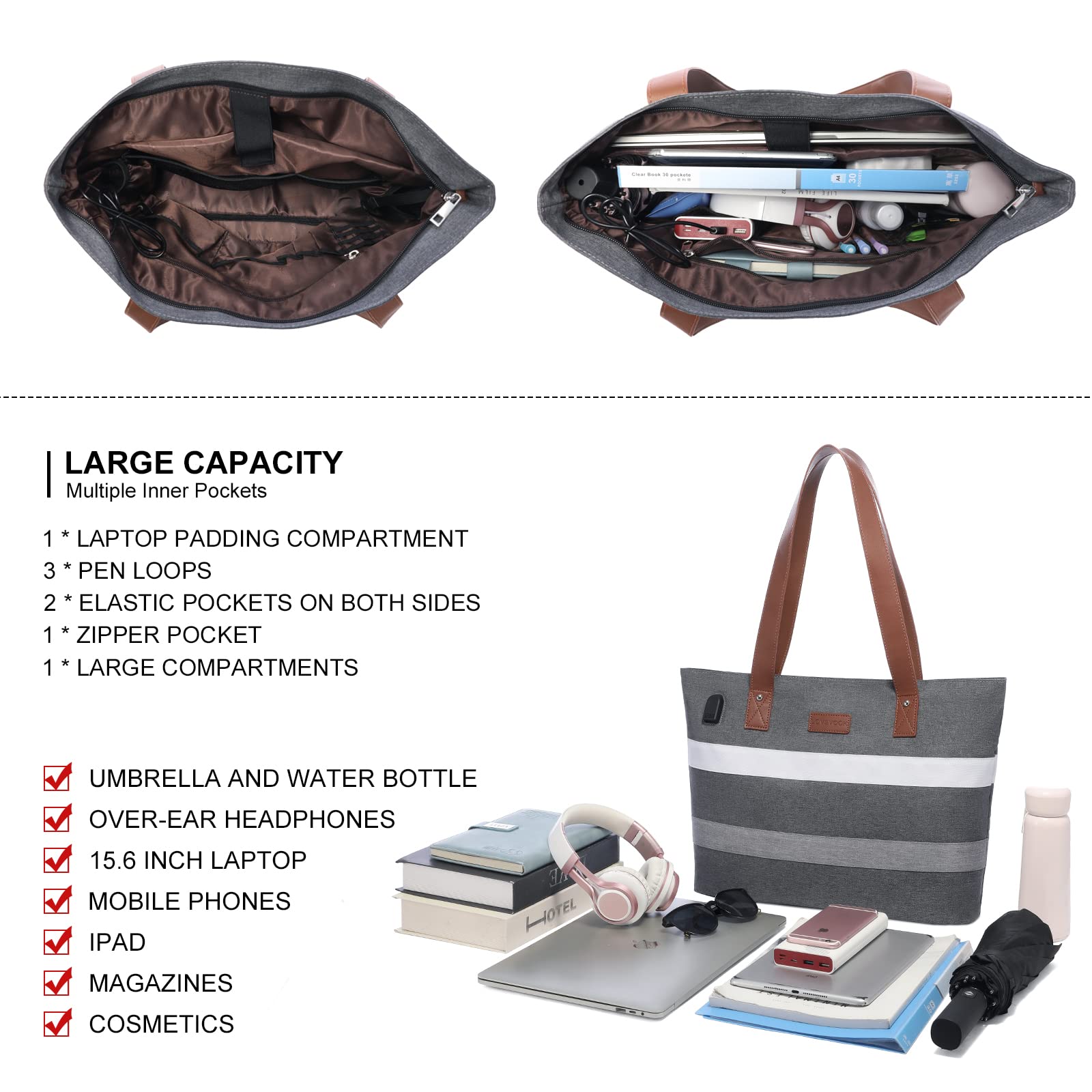 LOVEVOOK Laptop Shoulder Work Tote Bag for Women,Lightweight Casual School Bag Fits 15.6 In Laptop Handbag Purse 2pc/set
