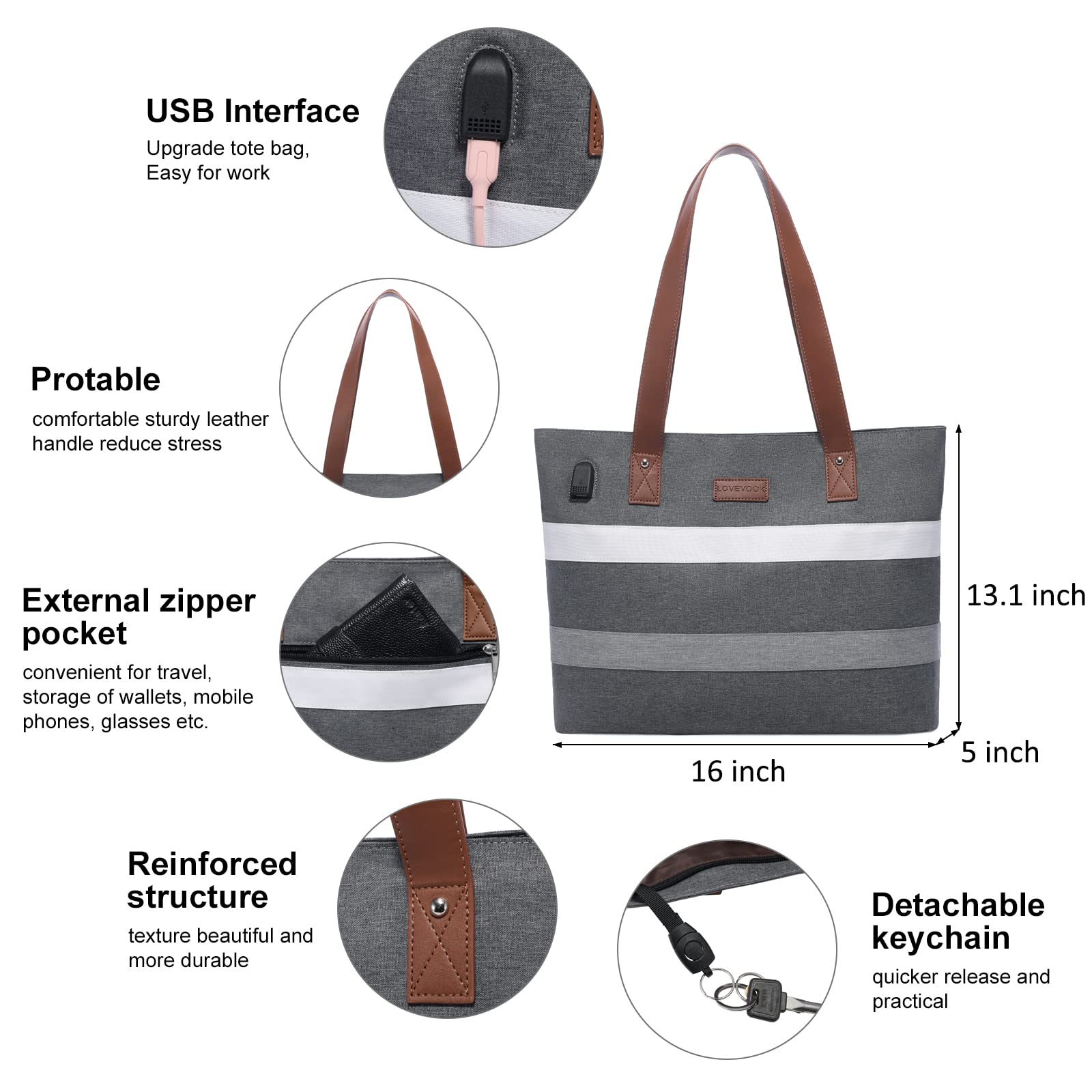 LOVEVOOK Laptop Shoulder Work Tote Bag for Women,Lightweight Casual School Bag Fits 15.6 In Laptop Handbag Purse 2pc/set