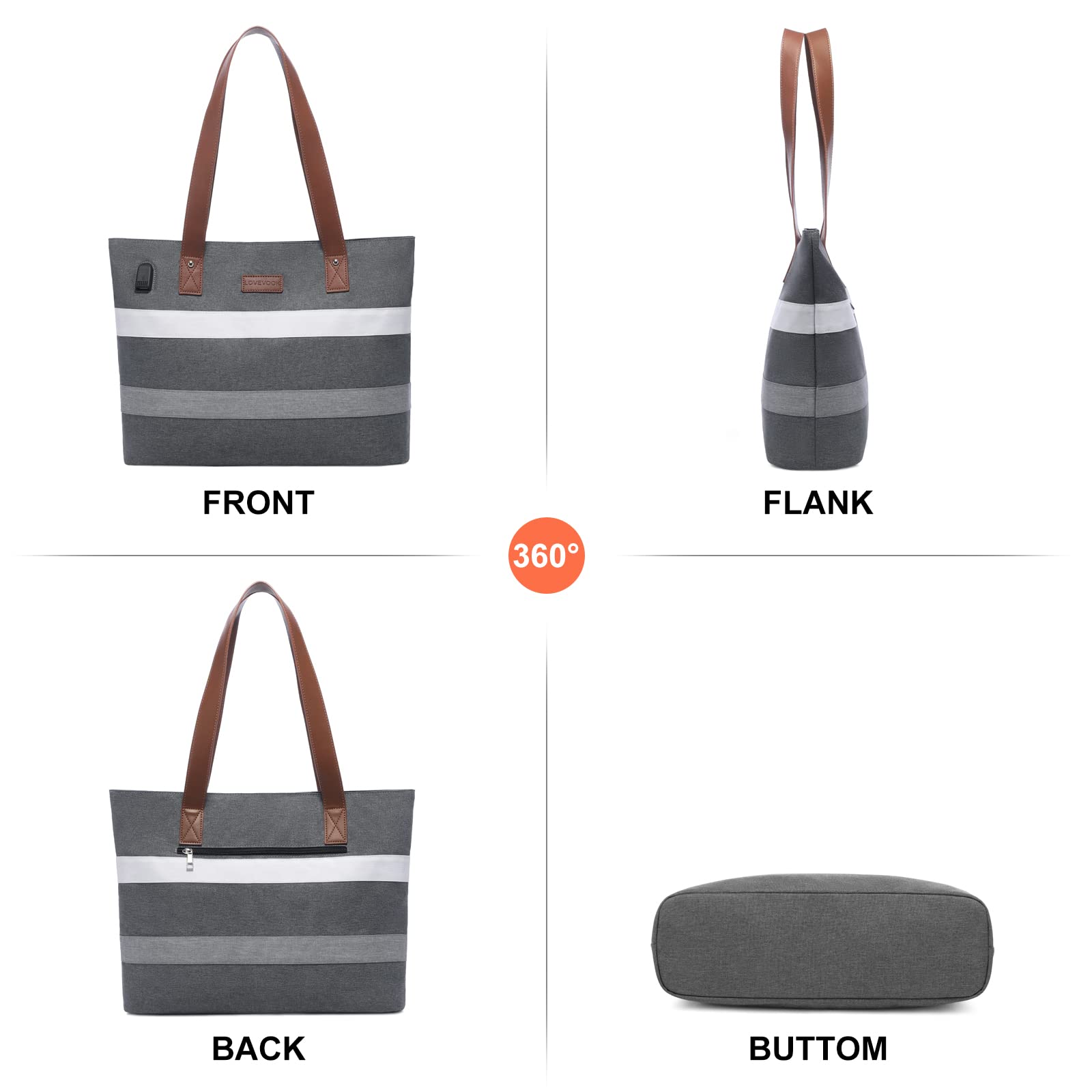 LOVEVOOK Laptop Shoulder Work Tote Bag for Women,Lightweight Casual School Bag Fits 15.6 In Laptop Handbag Purse 2pc/set