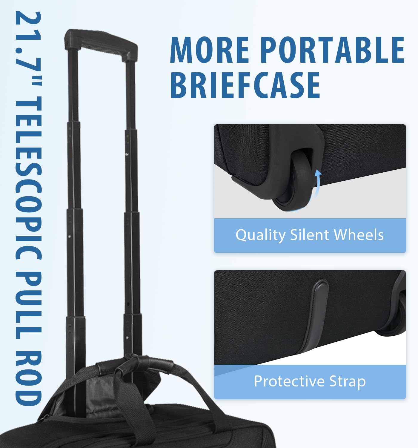 EMPSIGN Rolling Laptop Bag, 17.3 inch Computer Bag for Men & Women, Water Repellent Travel Bag with RFID Blocking Pocket, Overnight Bags with Wheels, Briefcase for Business/Commute/Travel/School-Black