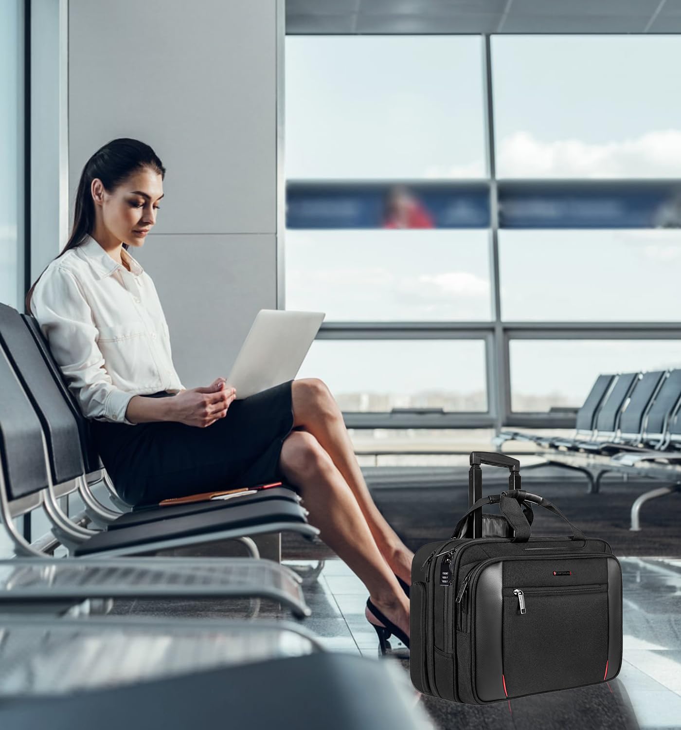 EMPSIGN Rolling Laptop Bag, 17.3 inch Computer Bag for Men & Women, Water Repellent Travel Bag with RFID Blocking Pocket, Overnight Bags with Wheels, Briefcase for Business/Commute/Travel/School-Black