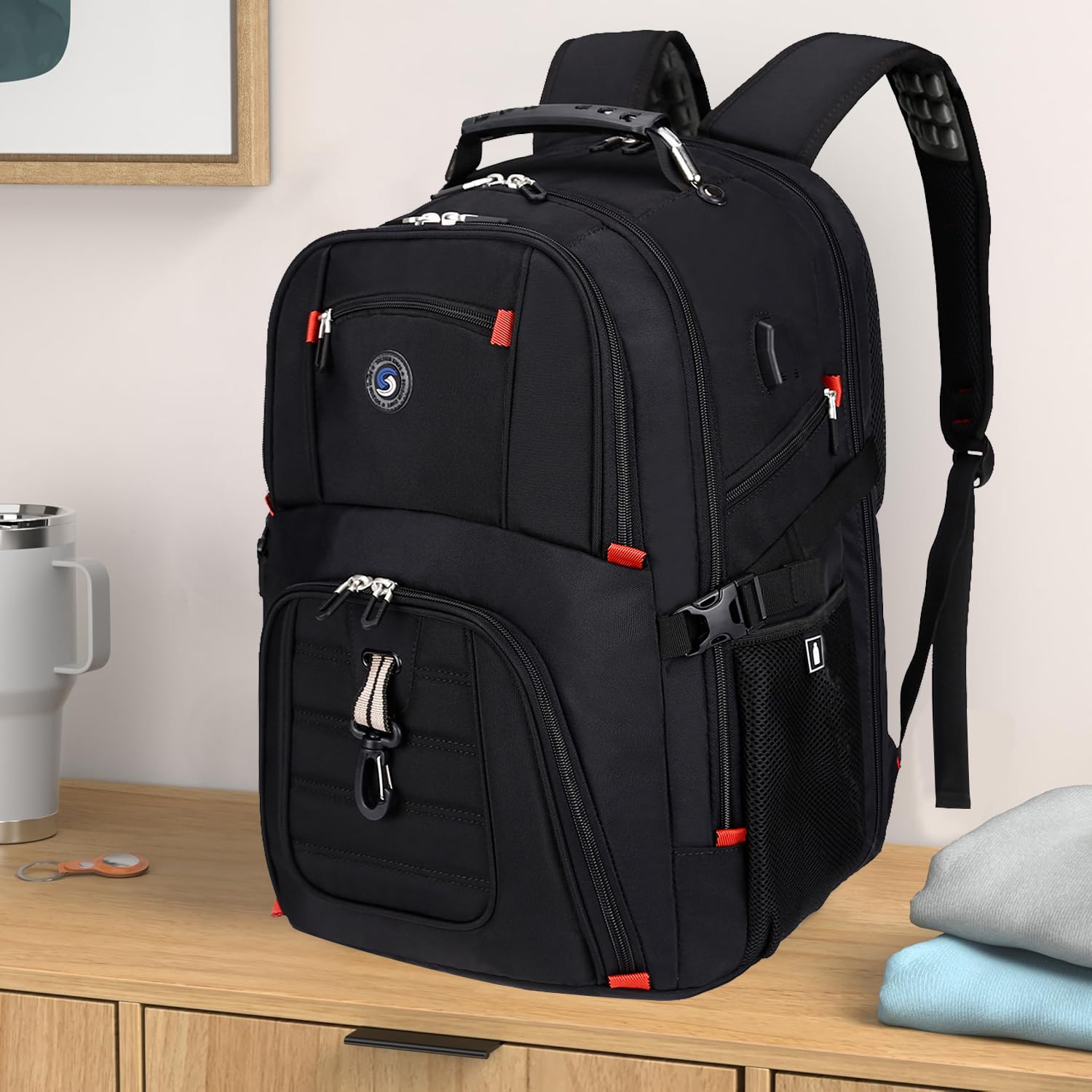 SHRRADOO Extra Large 52L Travel Laptop Backpack with USB Charging Port Fit 17 Inch Laptops for Men Women