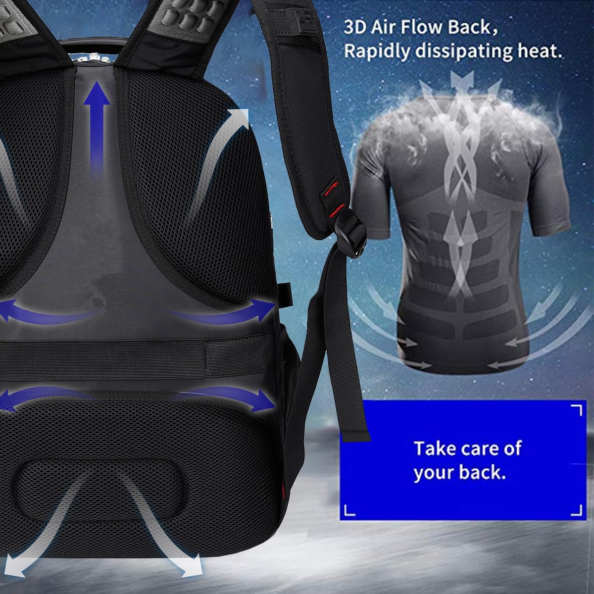 SHRRADOO Extra Large 52L Travel Laptop Backpack with USB Charging Port Fit 17 Inch Laptops for Men Women