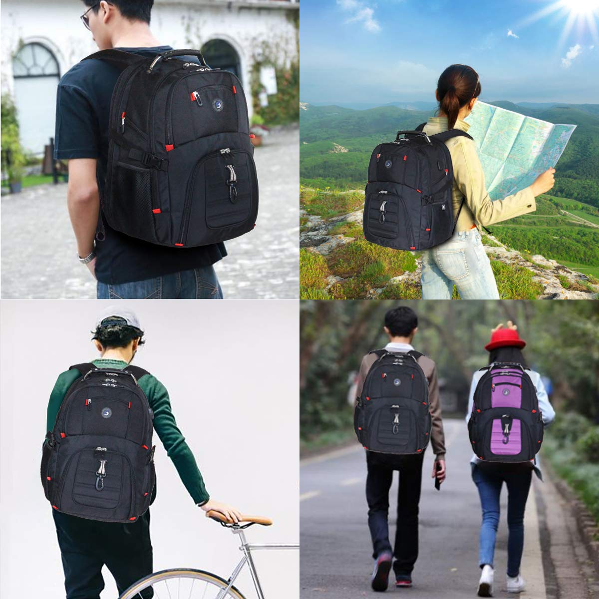 SHRRADOO Extra Large 52L Travel Laptop Backpack with USB Charging Port Fit 17 Inch Laptops for Men Women