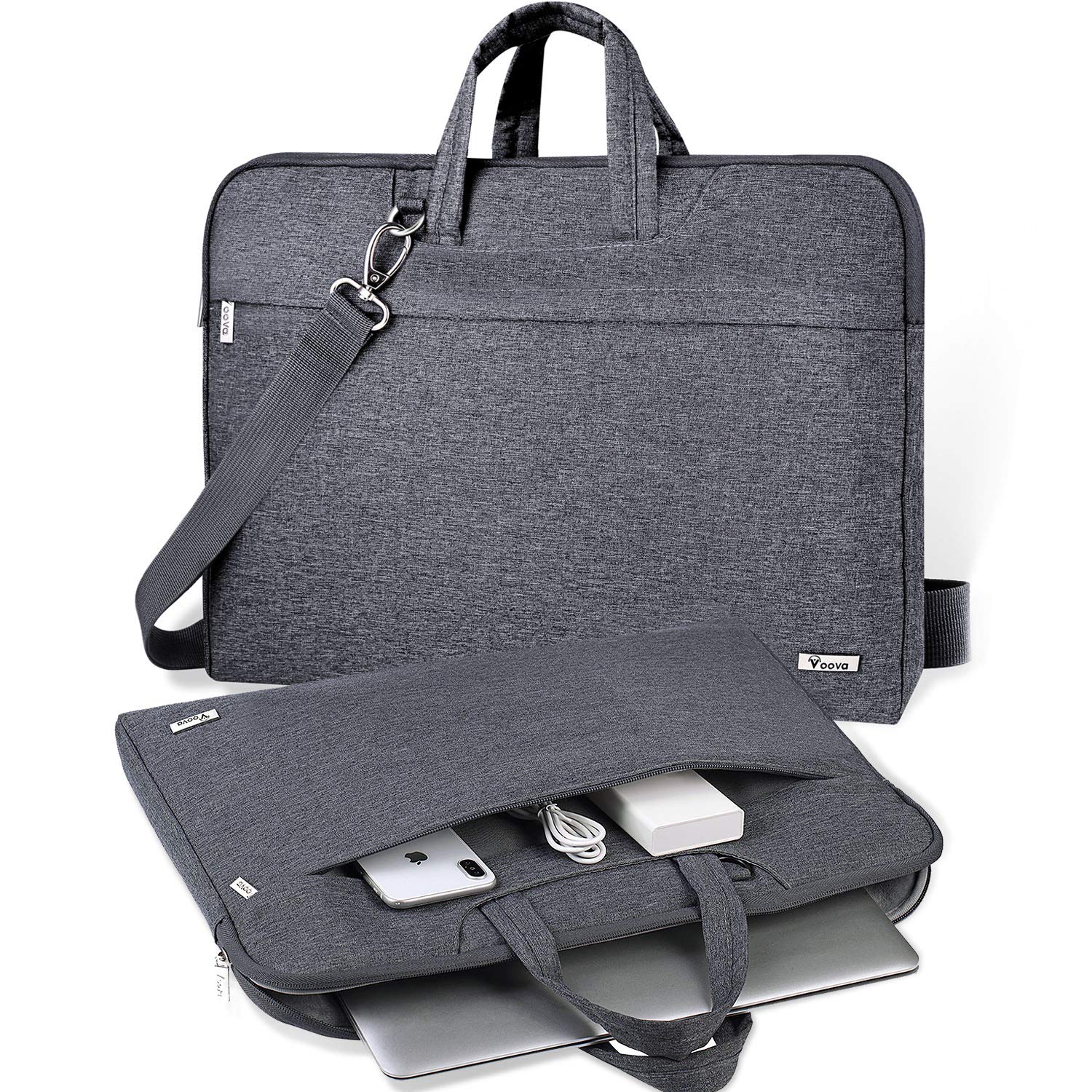 V Voova Laptop Bag Carrying Case 15 15.6 16 inch with Shoulder Strap, Slim Computer Sleeve Compatible for MacBook Pro 15/16, 15" Surface Laptop, Dell XPS 15, HP Asus Acer Lenovo Notebook, Grey