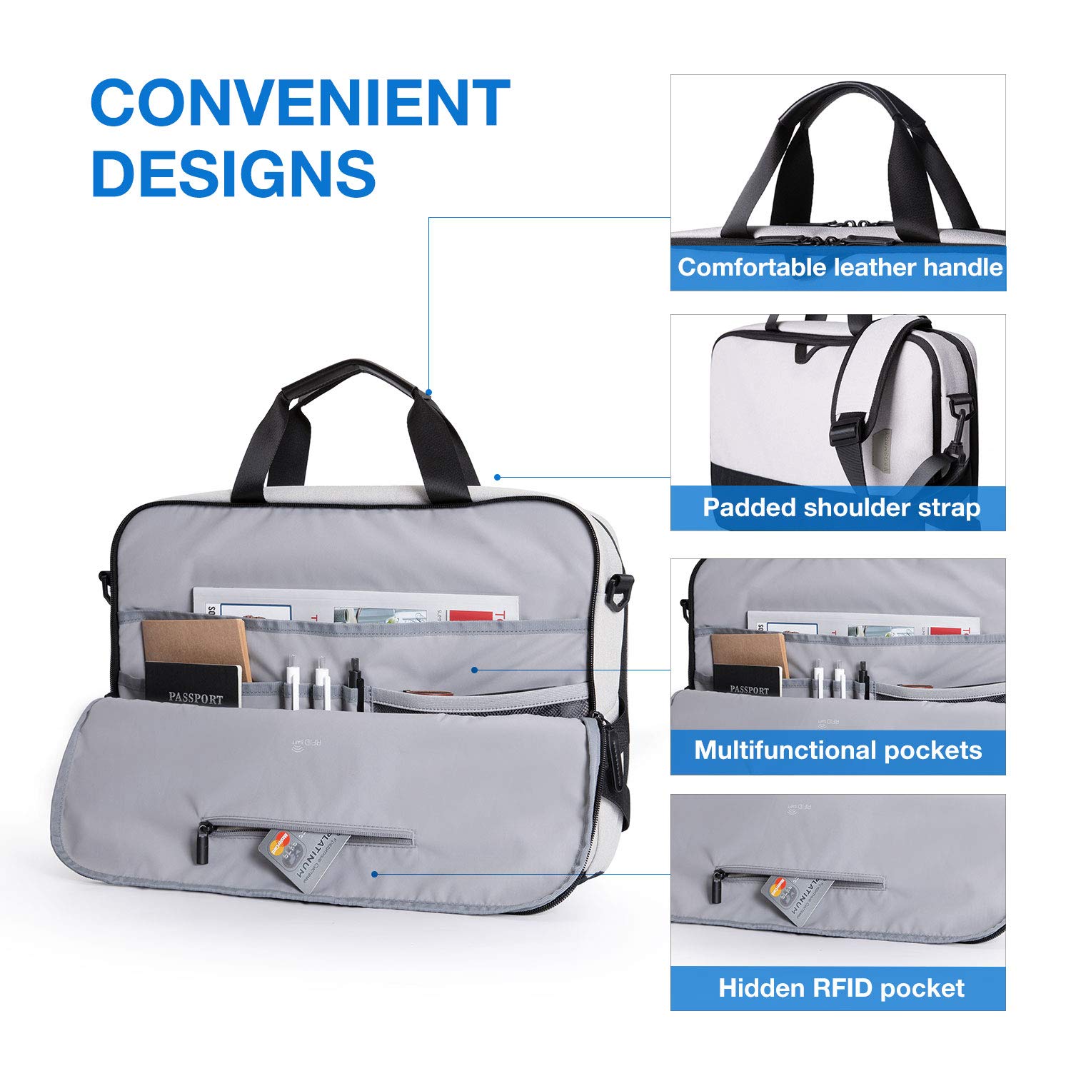 BAGSMART Laptop Bag, 15.6 Inch Computer Bag, Water Resistant Laptop Briefcase, RFID Blocking Messenger Shoulder Bag, Laptop Case for Men, Business, School, Travel, Black