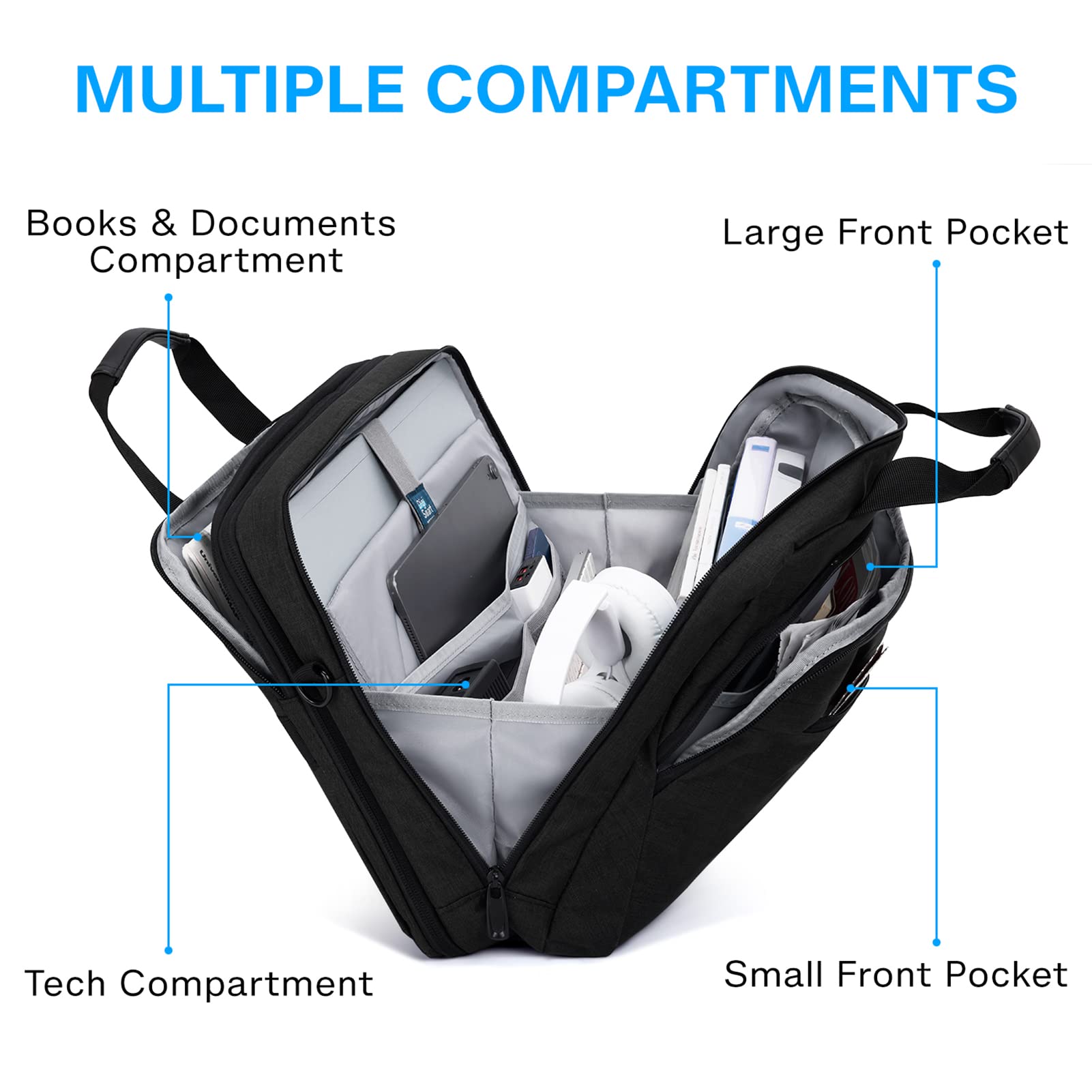 BAGSMART 17.3 Inch Laptop Bag, Expandable Briefcase,Computer Bag Men Women,Laptop Shoulder Bag,Work Bag Business Travel Office,Lockable (Black-17.3 inch)