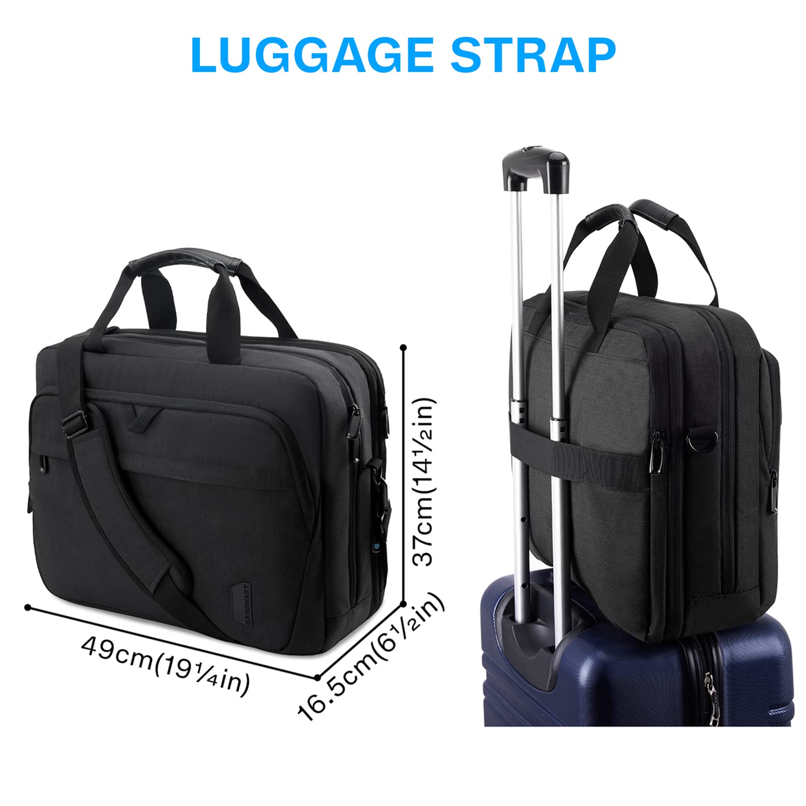 BAGSMART 17.3 Inch Laptop Bag, Expandable Briefcase,Computer Bag Men Women,Laptop Shoulder Bag,Work Bag Business Travel Office,Lockable (Black-17.3 inch)