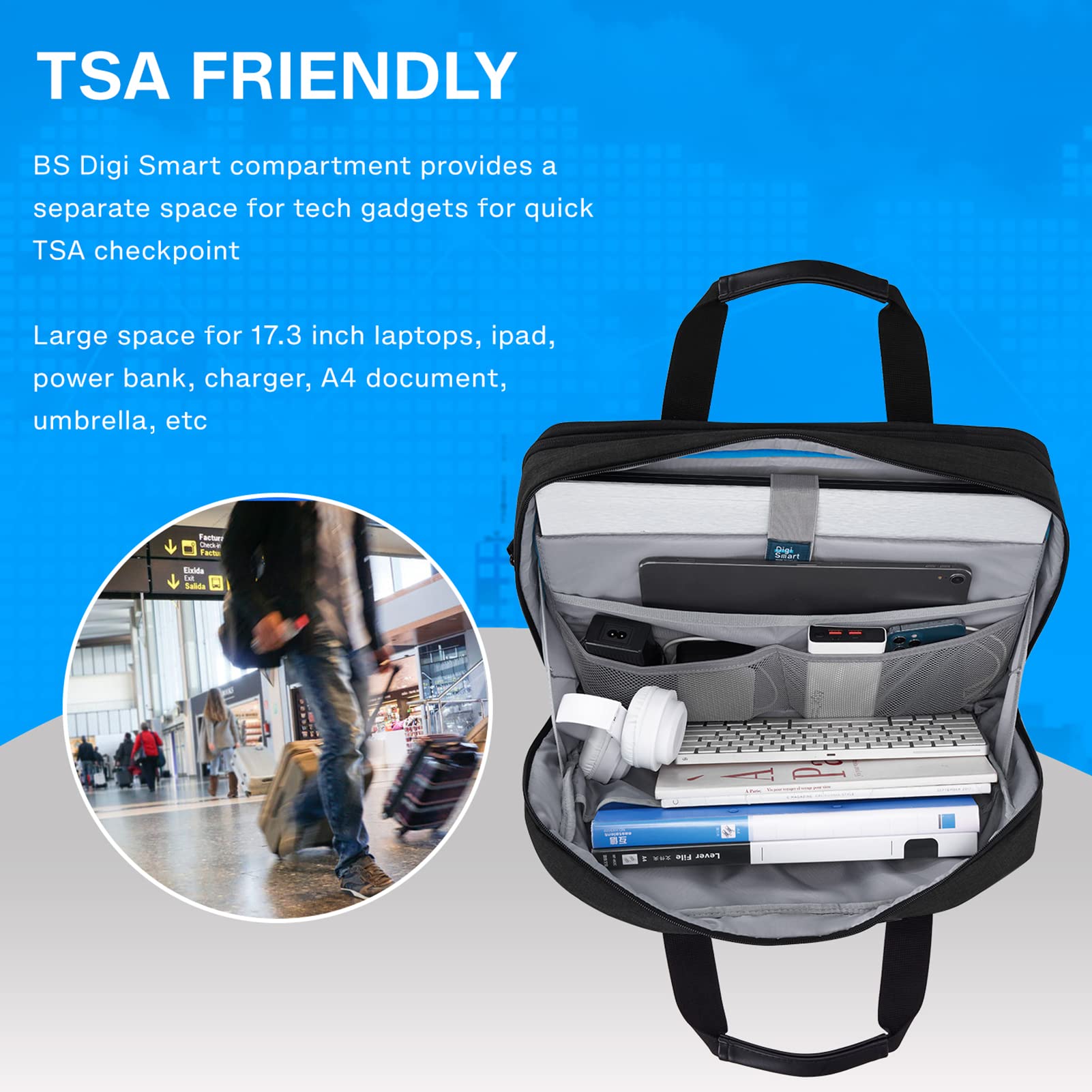 BAGSMART 17.3 Inch Laptop Bag, Expandable Briefcase,Computer Bag Men Women,Laptop Shoulder Bag,Work Bag Business Travel Office,Lockable (Black-17.3 inch)