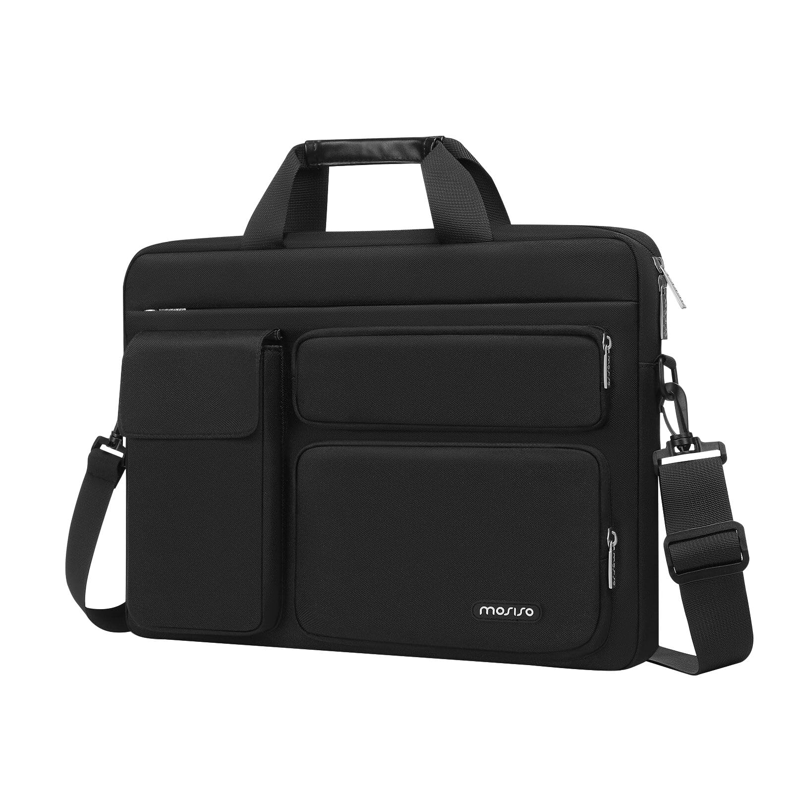 MOSISO Laptop Shoulder Messenger Bag Compatible with MacBook Pro 16 inch 2023-2019 M2 A2780 M1 A2485 A2141,15-15.6 inch Notebook with 2 Raised&1 Flapover&1 Horizontal Pocket&Handle&Belt, Black