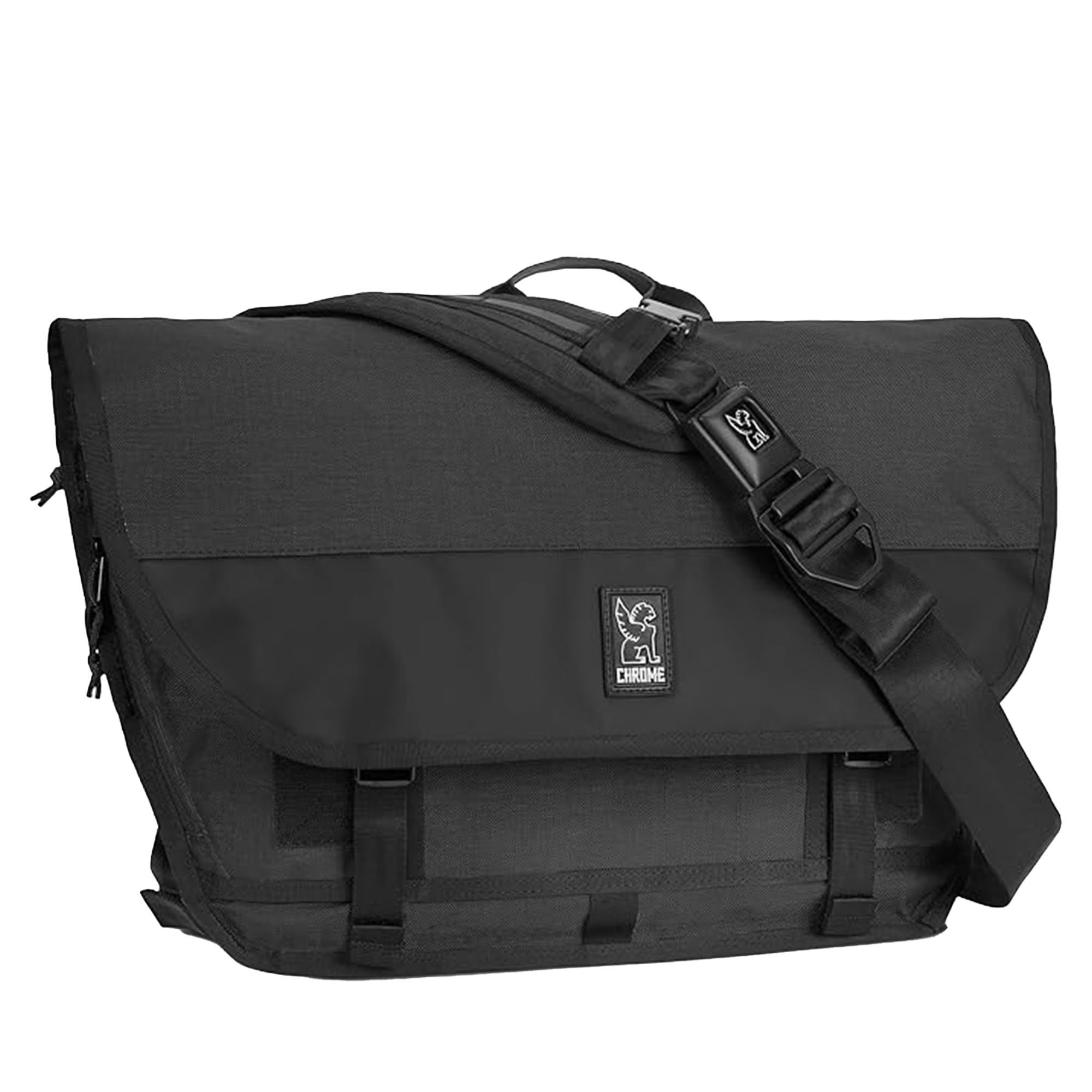 Chrome Industries Buran III Messenger Bag - 17" Laptop Sling Bag, Seat Belt Buckle, Water Resistant, 24 Liter, Black