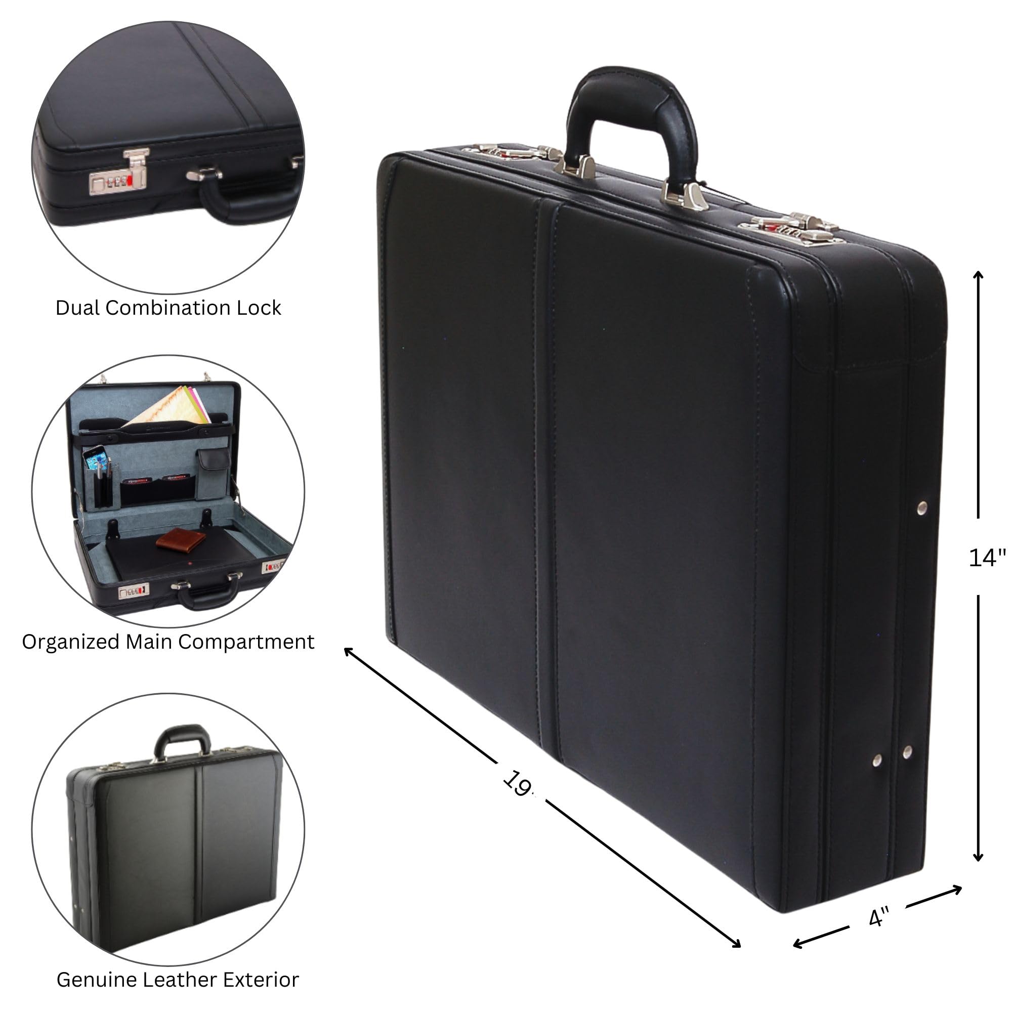 Alpine Swiss Mens Expandable Leather Attache Briefcase Dual Combination Locks