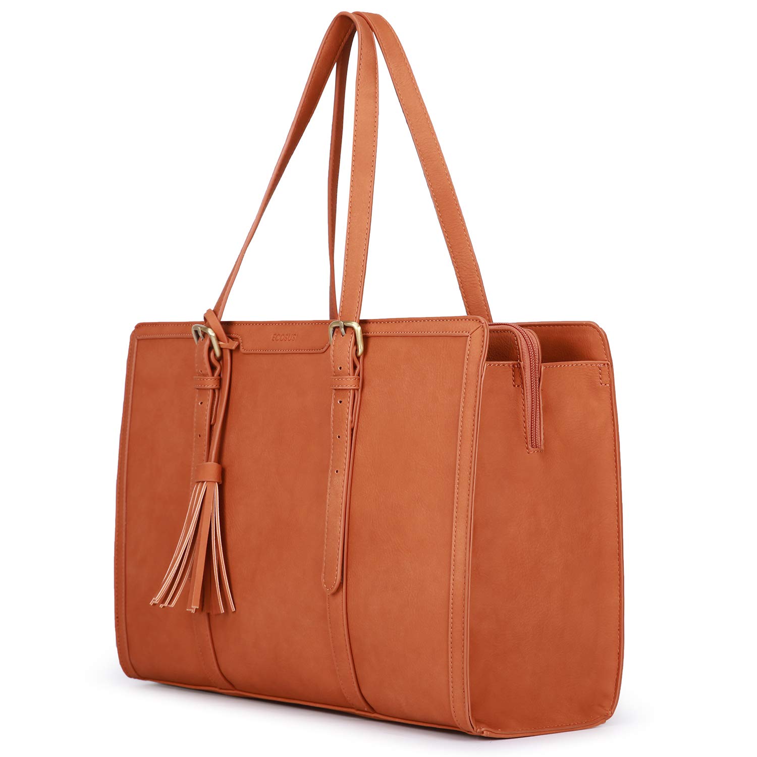 ECOSUSI Laptop Tote Bag for Women Fits Up to 15.6 Inch PU Leather Briefcase Office Handbags Large Capacity with 3 Divided Compartments