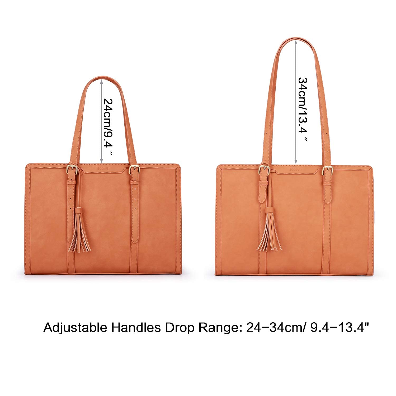 ECOSUSI Laptop Tote Bag for Women Fits Up to 15.6 Inch PU Leather Briefcase Office Handbags Large Capacity with 3 Divided Compartments