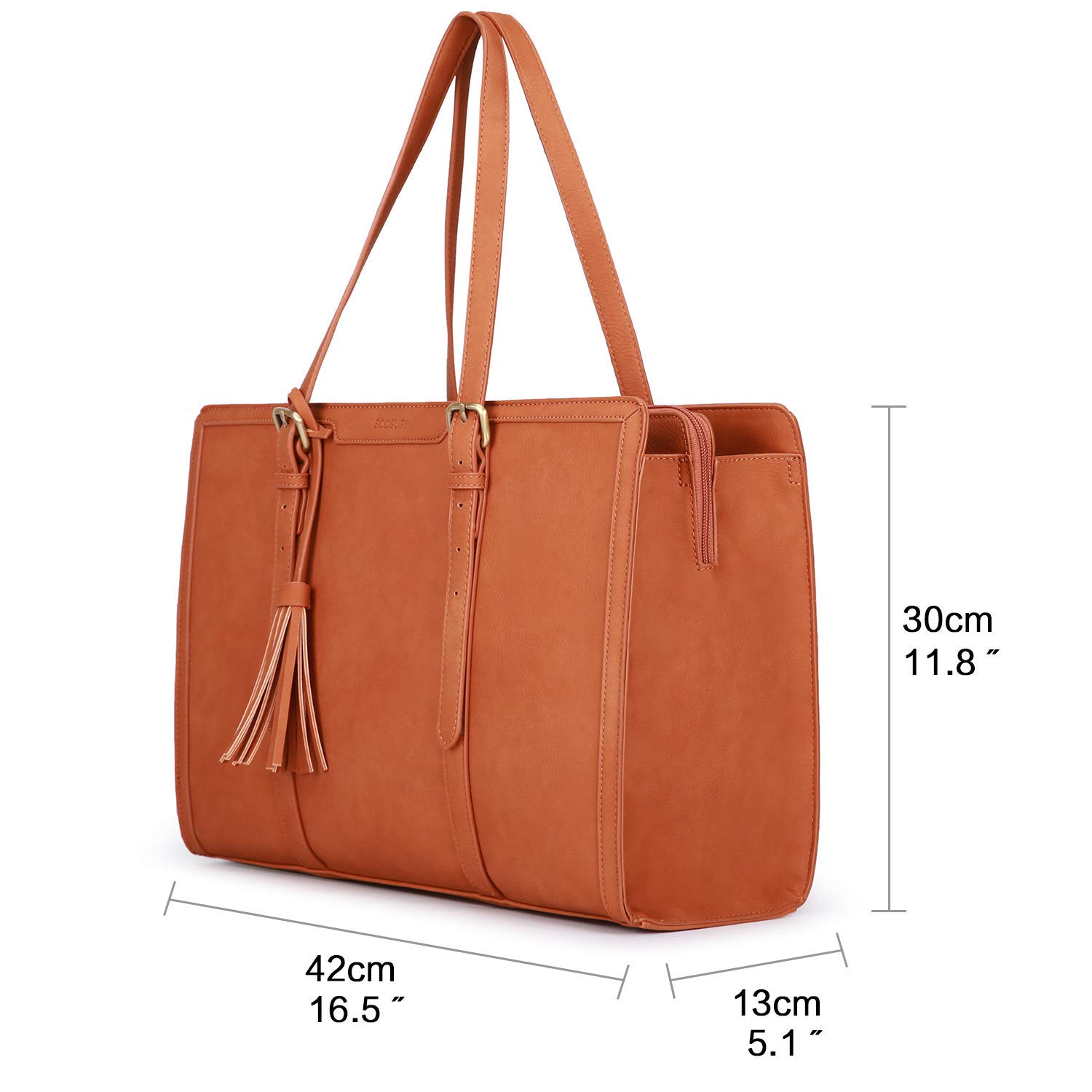 ECOSUSI Laptop Tote Bag for Women Fits Up to 15.6 Inch PU Leather Briefcase Office Handbags Large Capacity with 3 Divided Compartments