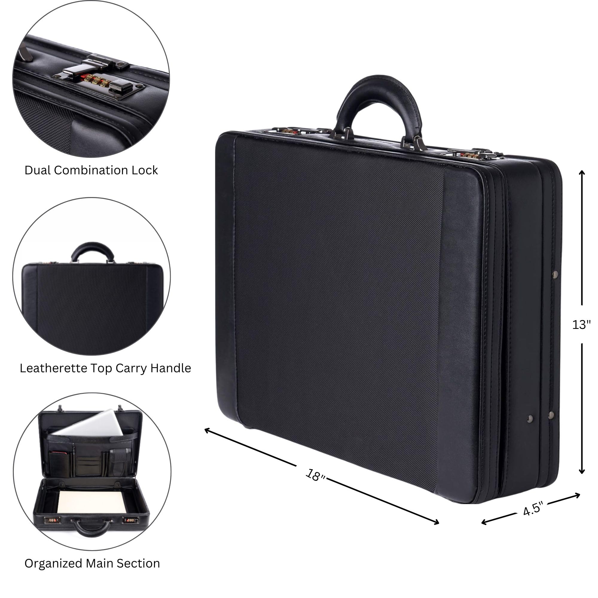 Alpine Swiss Expandable Attache Case Dual Combination Lock Hard Side Briefcase, Black