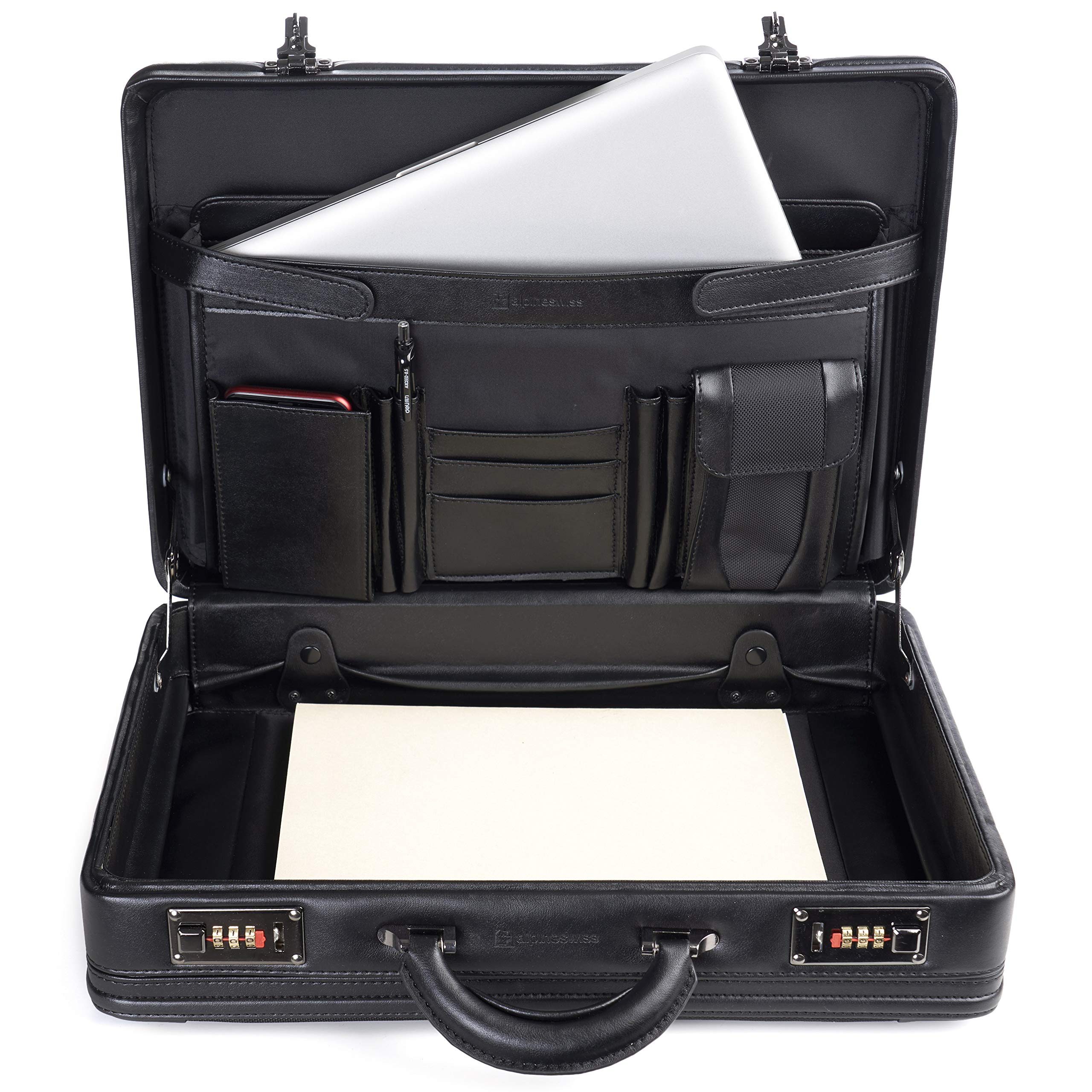 Alpine Swiss Expandable Attache Case Dual Combination Lock Hard Side Briefcase, Black
