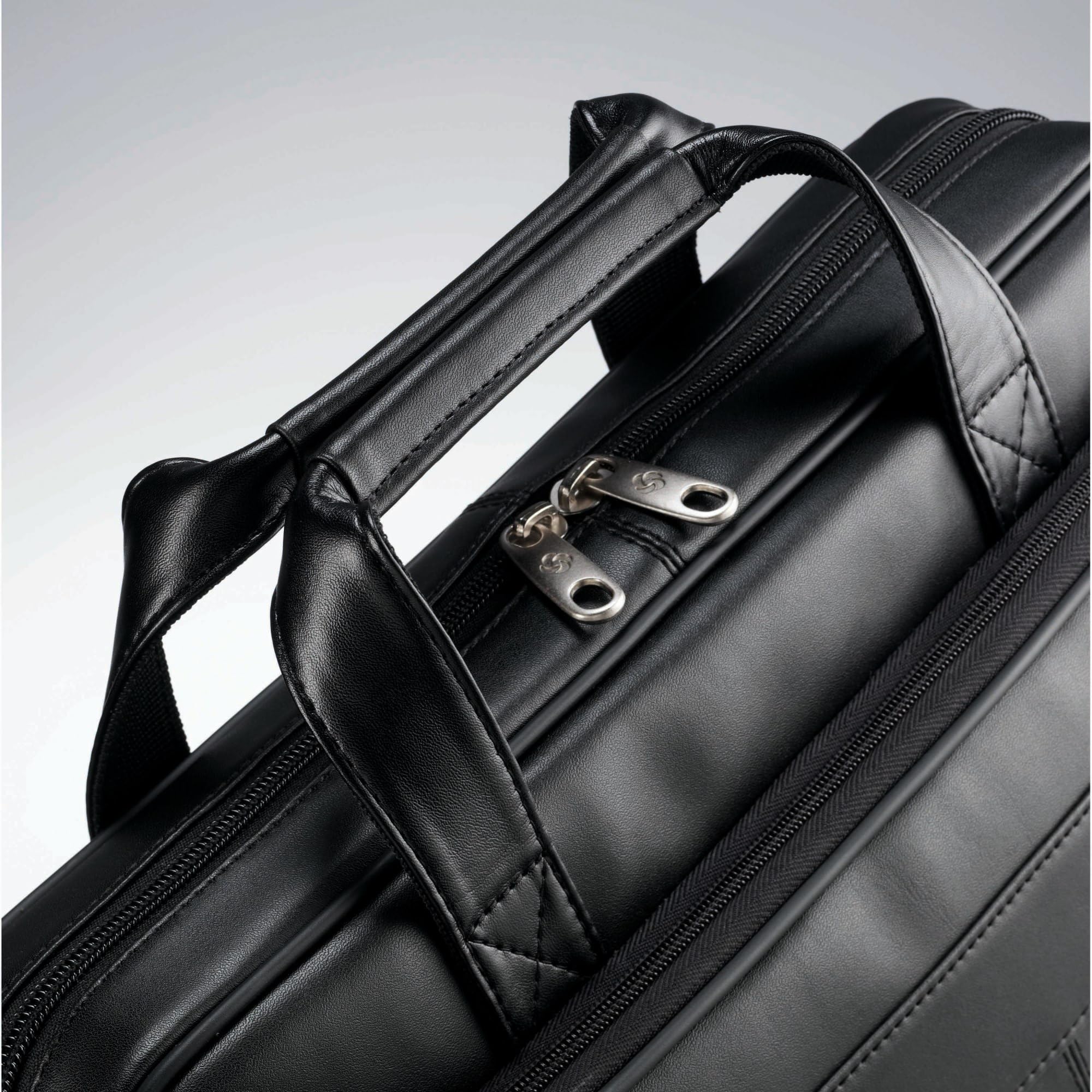 Samsonite Leather Slim Briefcase, Black, 16 Inch