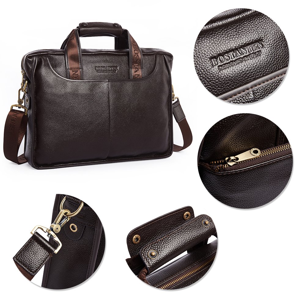 BOSTANTEN Leather Briefcase Handbag Messenger Business Bags for Men Black