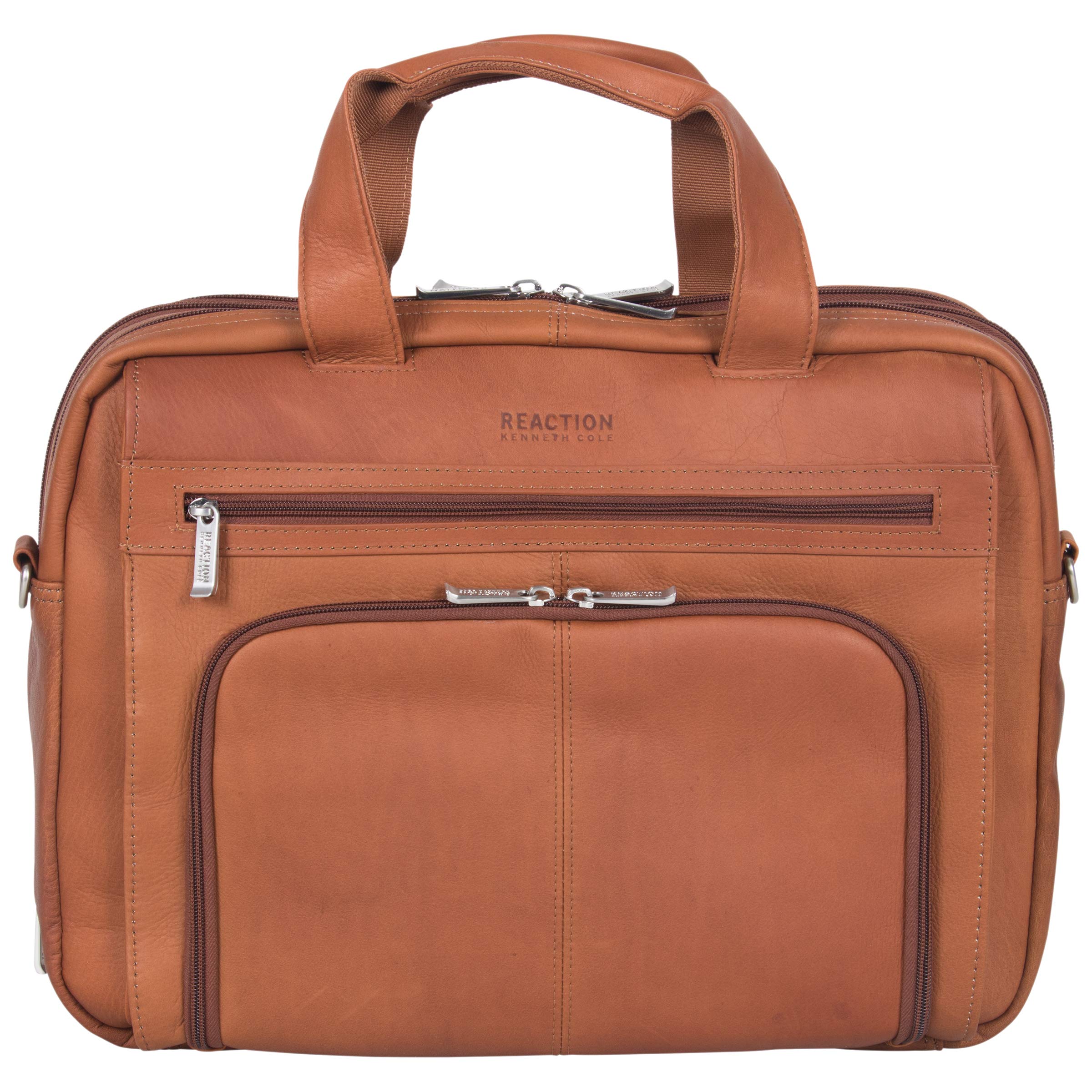 Kenneth Cole Reaction Manhattan Colombian Leather Briefcase Expandable RFID 15.6" Laptop Portfolio Shoulder Bag, Cognac, One Size