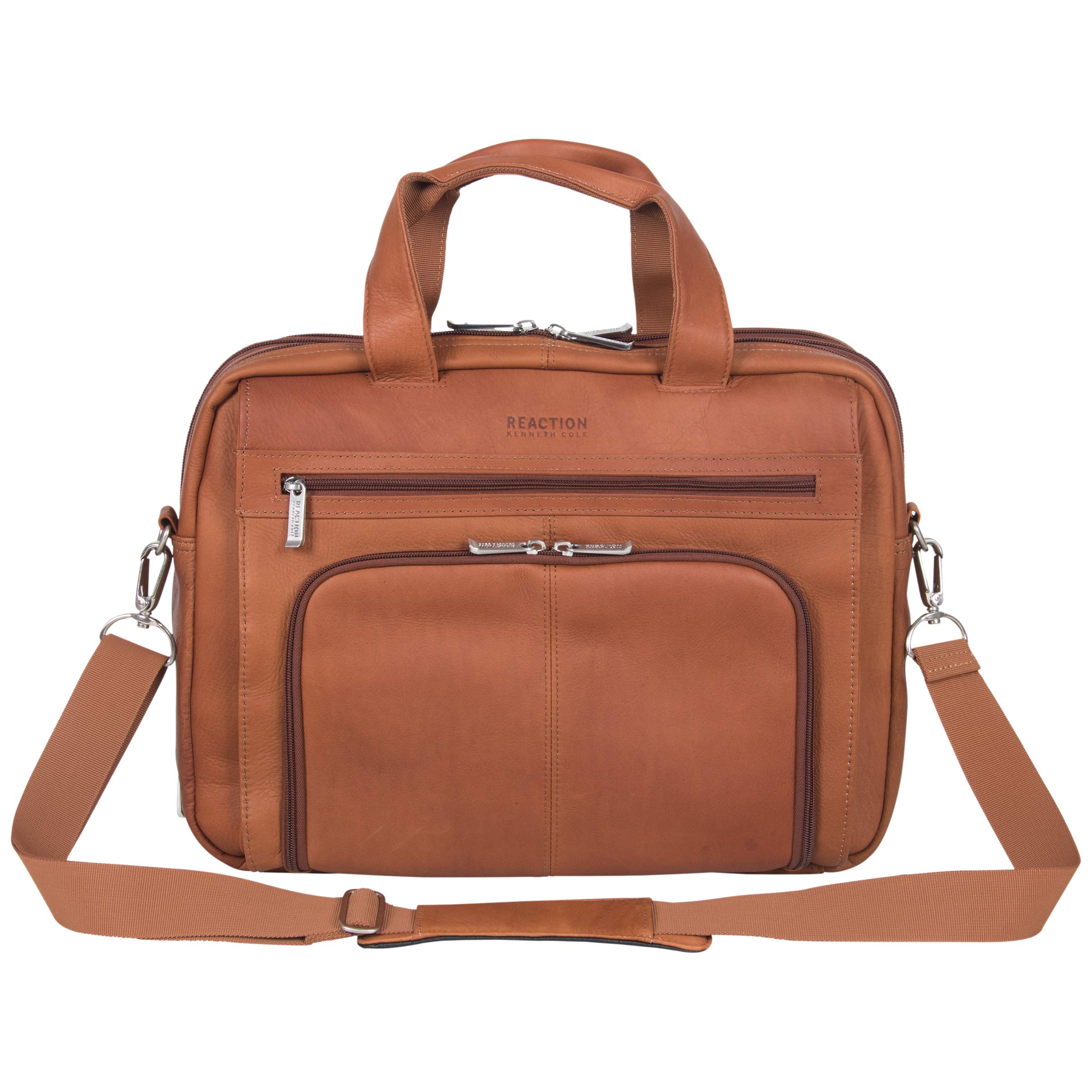 Kenneth Cole Reaction Manhattan Colombian Leather Briefcase Expandable RFID 15.6" Laptop Portfolio Shoulder Bag, Cognac, One Size