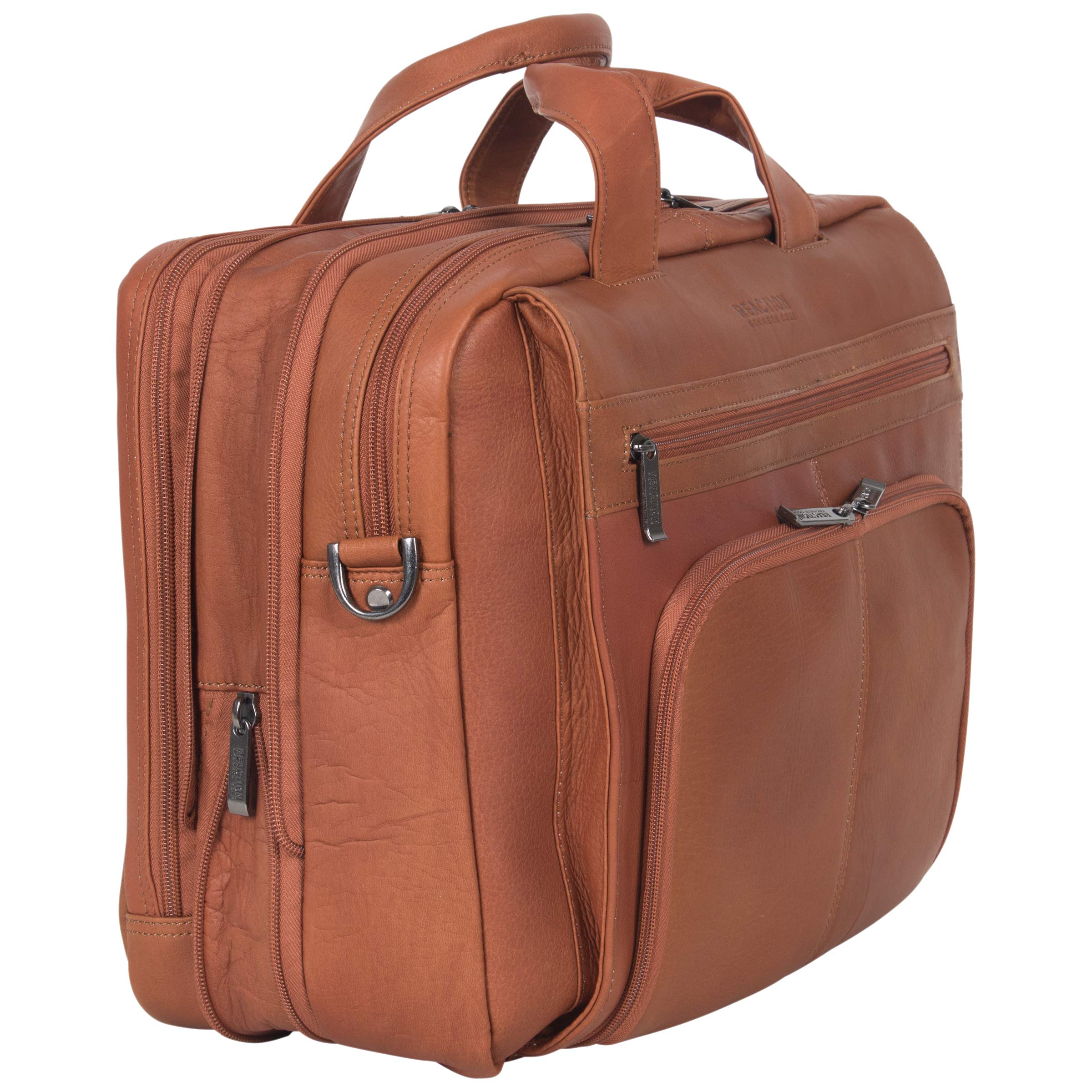 Kenneth Cole Reaction Manhattan Colombian Leather Briefcase Expandable RFID 15.6" Laptop Portfolio Shoulder Bag, Cognac, One Size