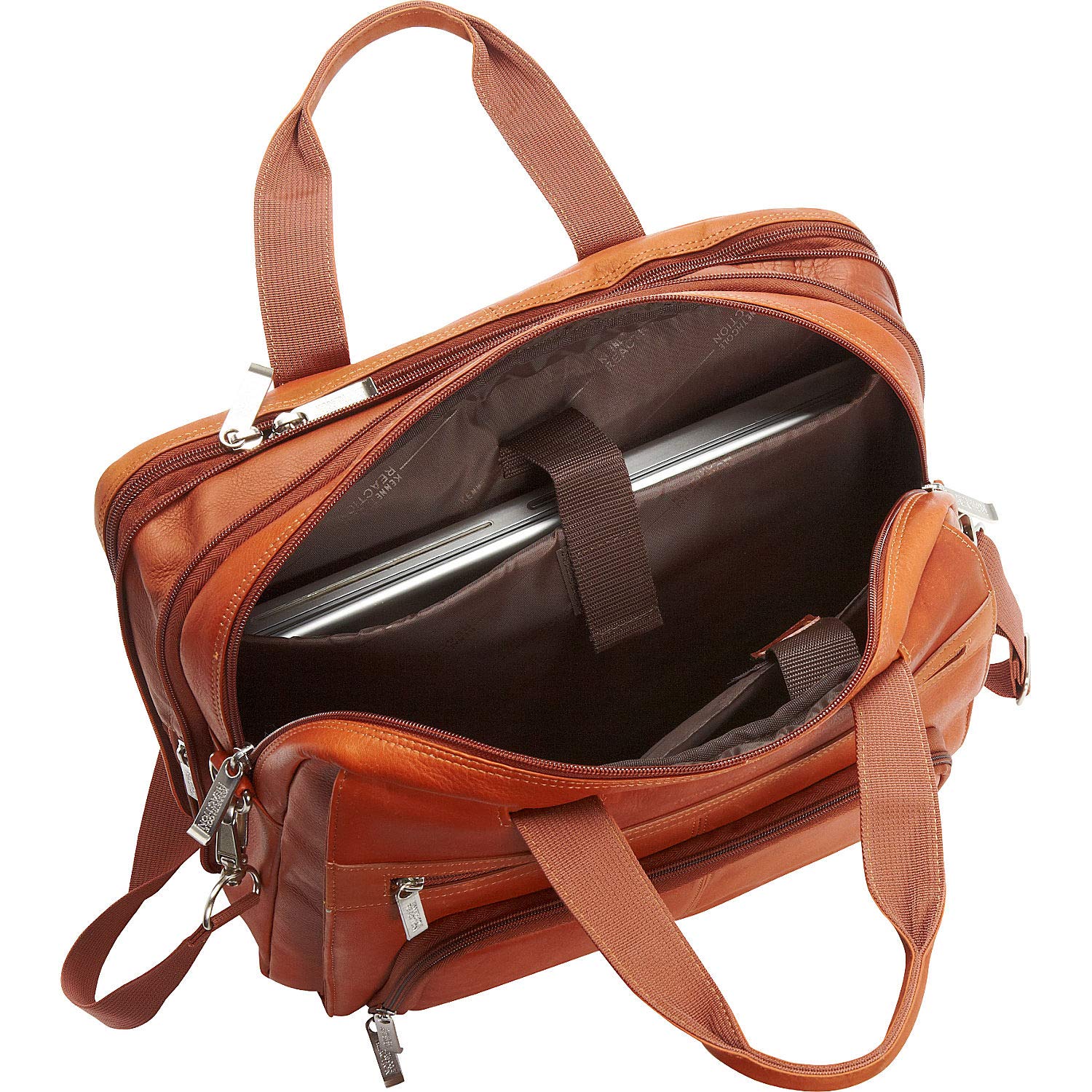 Kenneth Cole Reaction Manhattan Colombian Leather Briefcase Expandable RFID 15.6" Laptop Portfolio Shoulder Bag, Cognac, One Size