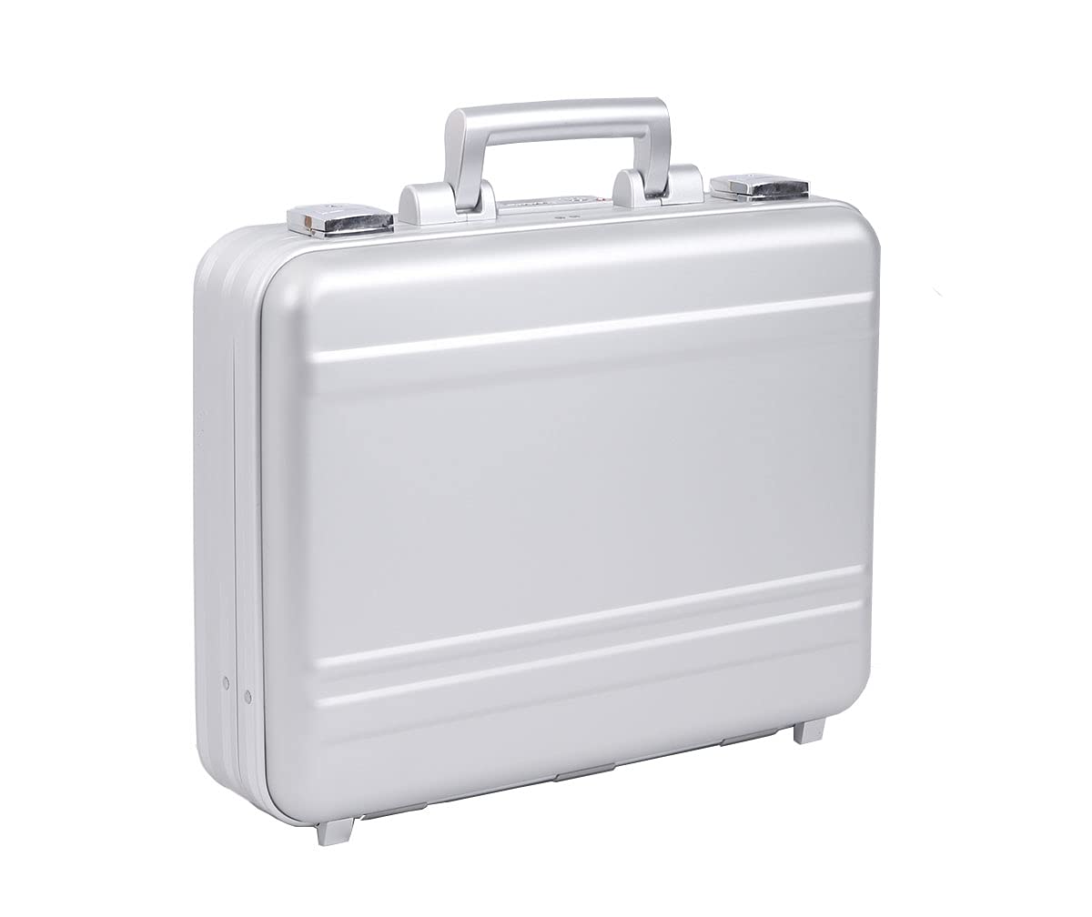 urecimy Medium 18.1X13.8X4.5 Inch Combination TSA Lock Aluminum Briefcase Metal Toolbox Cash Case 15.6 Inch Notebook Briefcase with Foam Silver